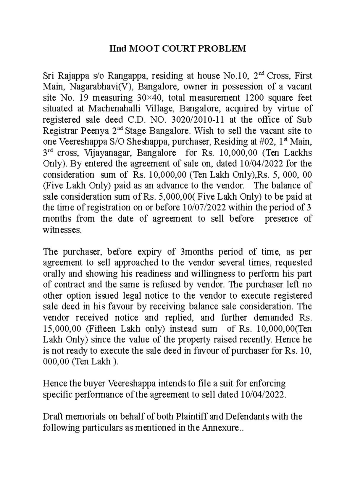 2nd Moot Court Problem - 4th Clinical Course - IInd MOOT COURT PROBLEM ...