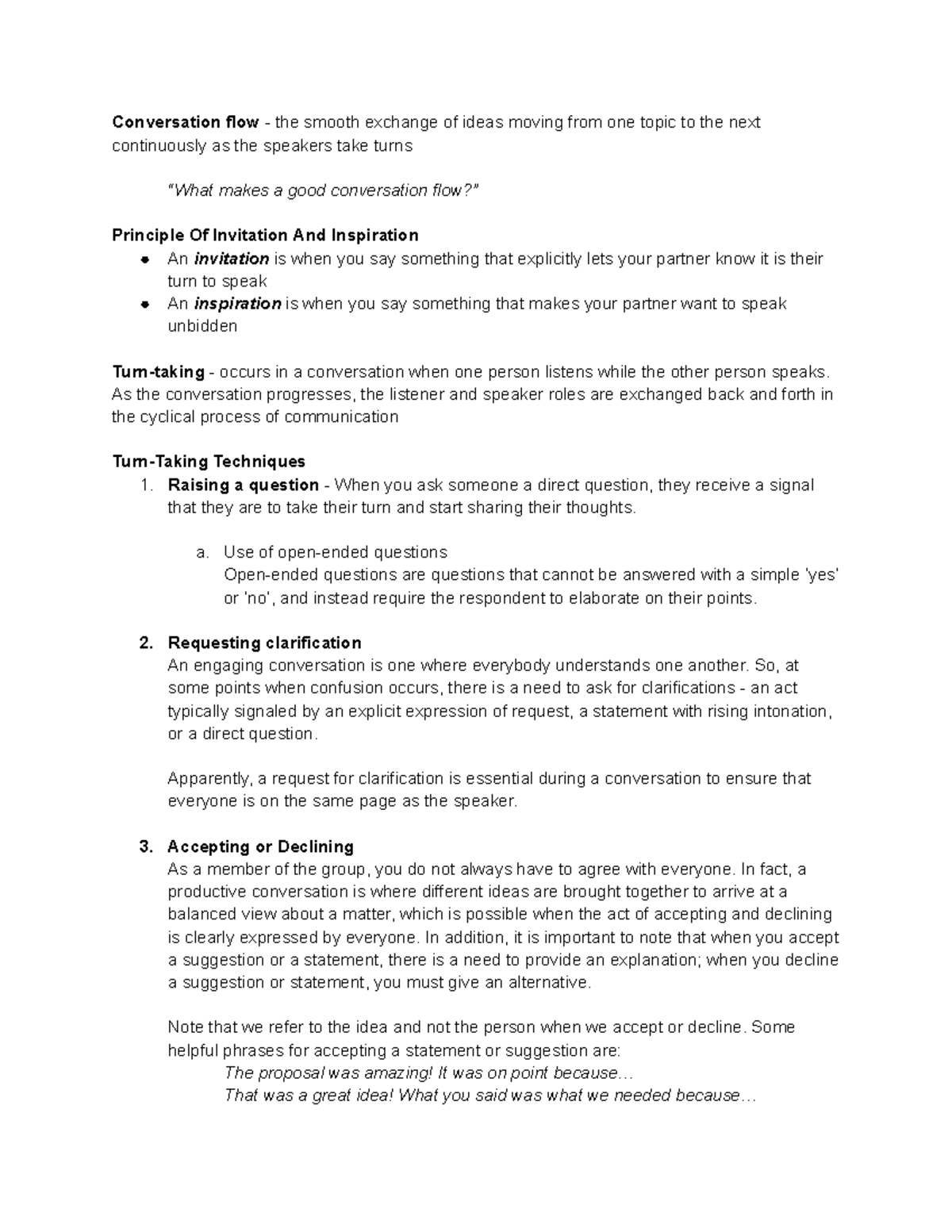 English Skills Enhancement - Coversation Flow - Conversation flow - the ...