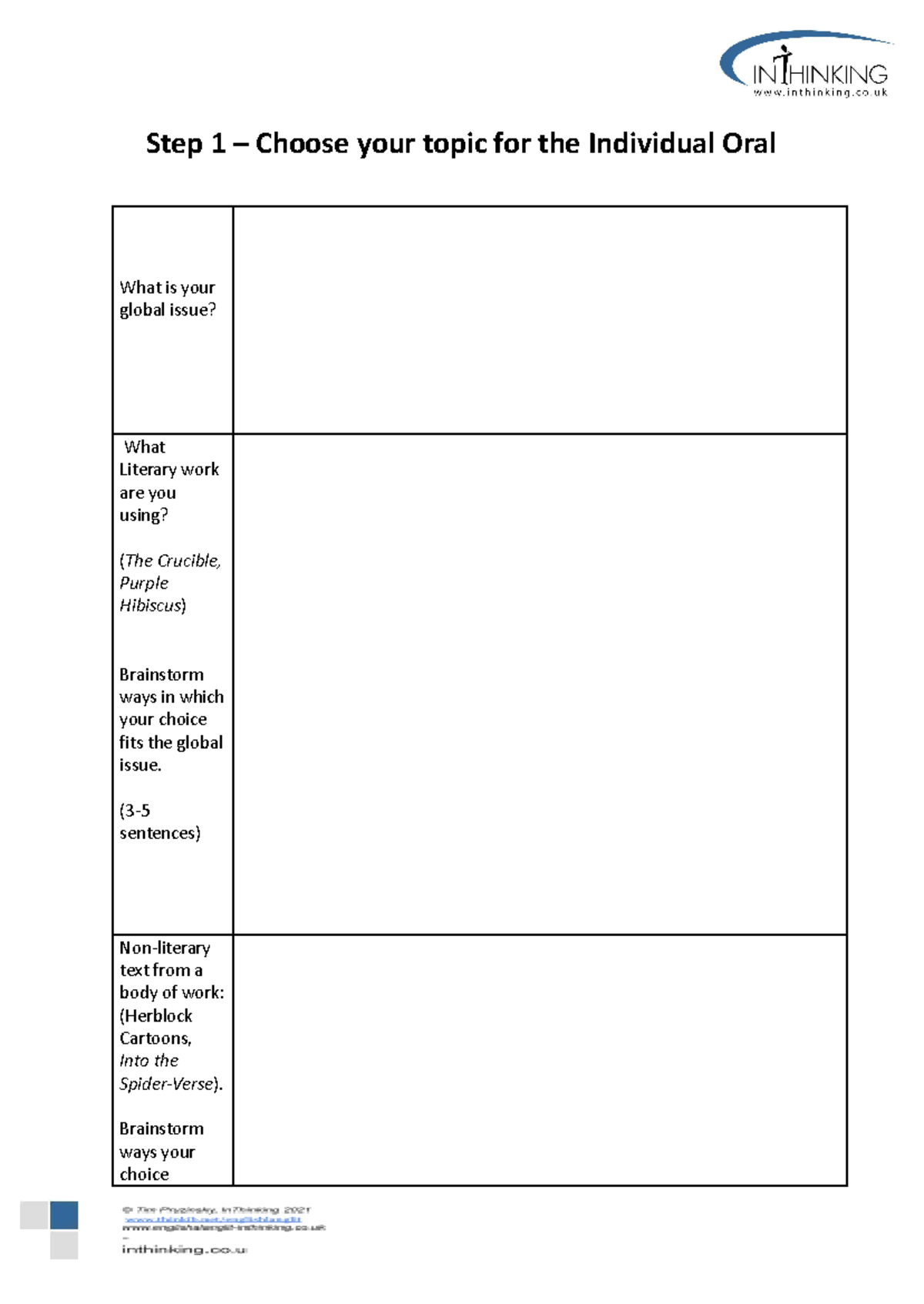 Choose Your Topic for the Individual Oral - Step 1 – Choose your topic ...