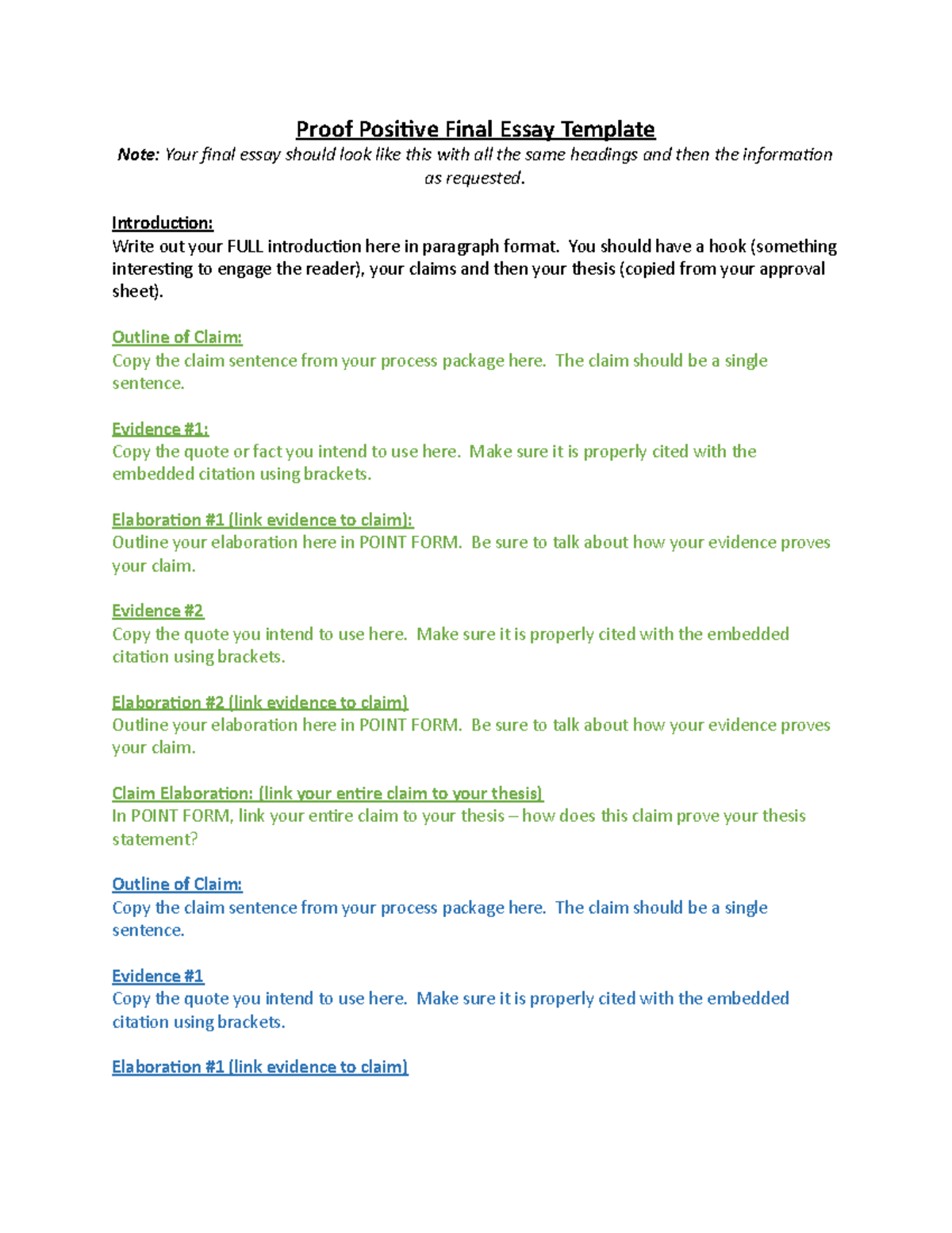 Proof Positive Essay Template - Proof Positive Final Essay Template ...