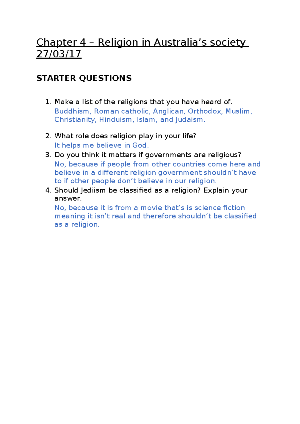 4.0 - Religion in Australia’s society - Chapter 4 – Religion in ...