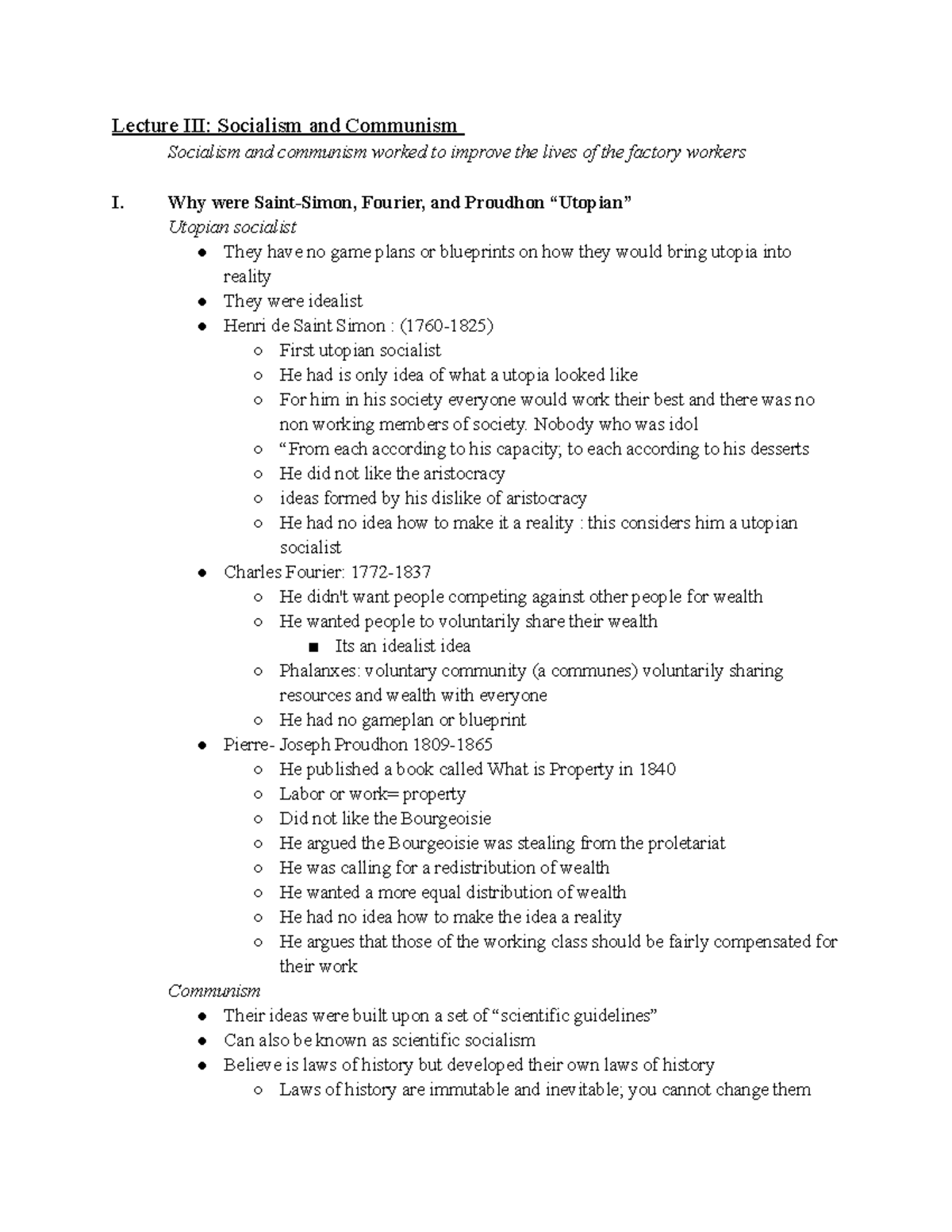 Lecture III Socialism and Communism - Lecture III: Socialism and ...