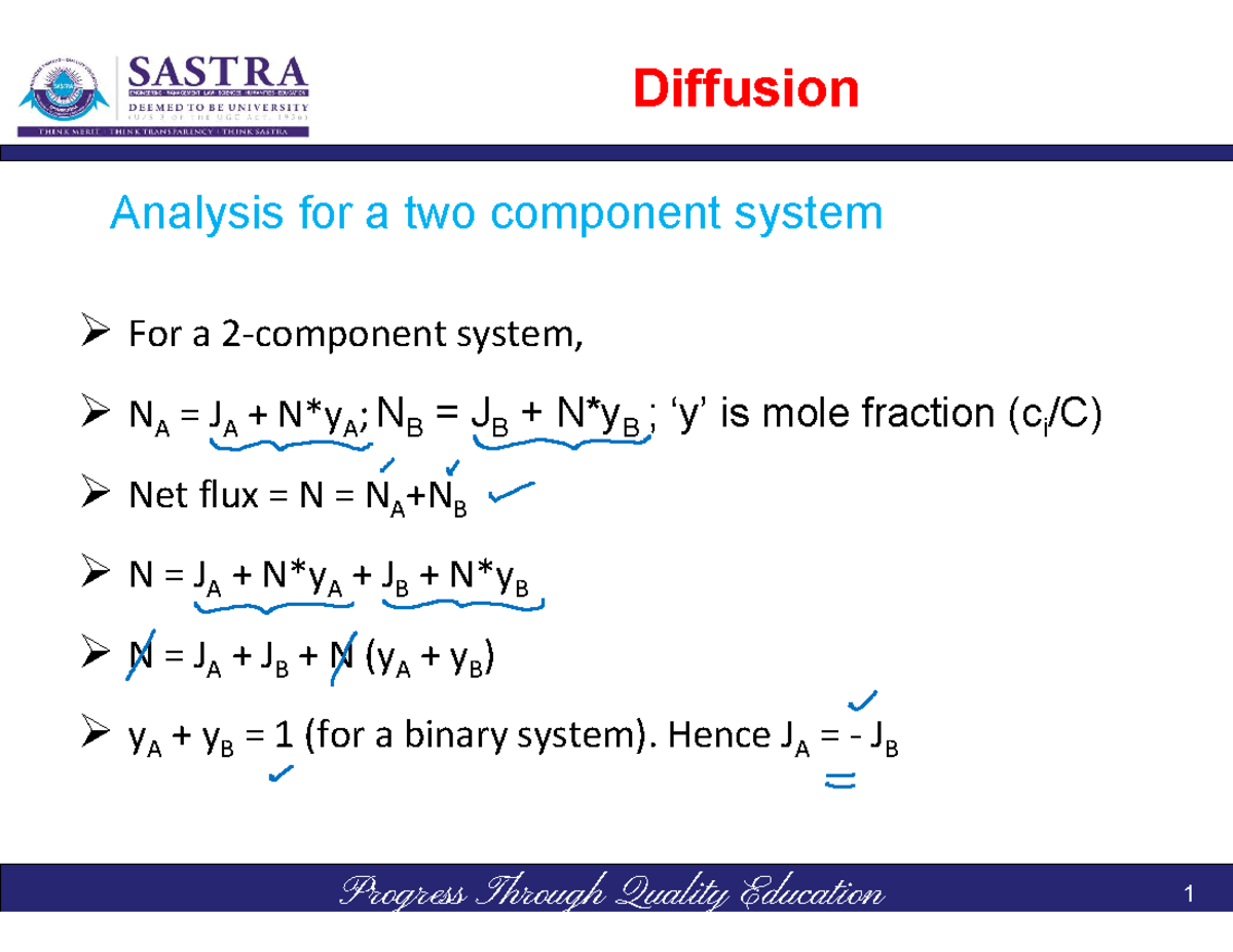 Unit 1-steady-state diffusion - 1 Analysis for a two component system ...
