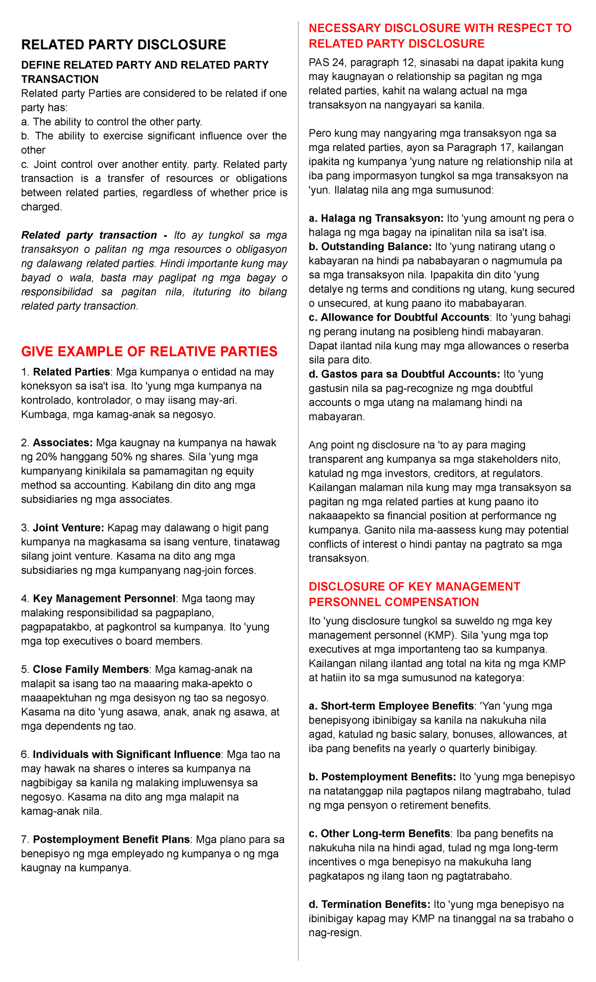 CFAS - RELATED PARTY DISCLOSURE DEFINE RELATED PARTY AND RELATED PARTY TRANSACTION Related party ...