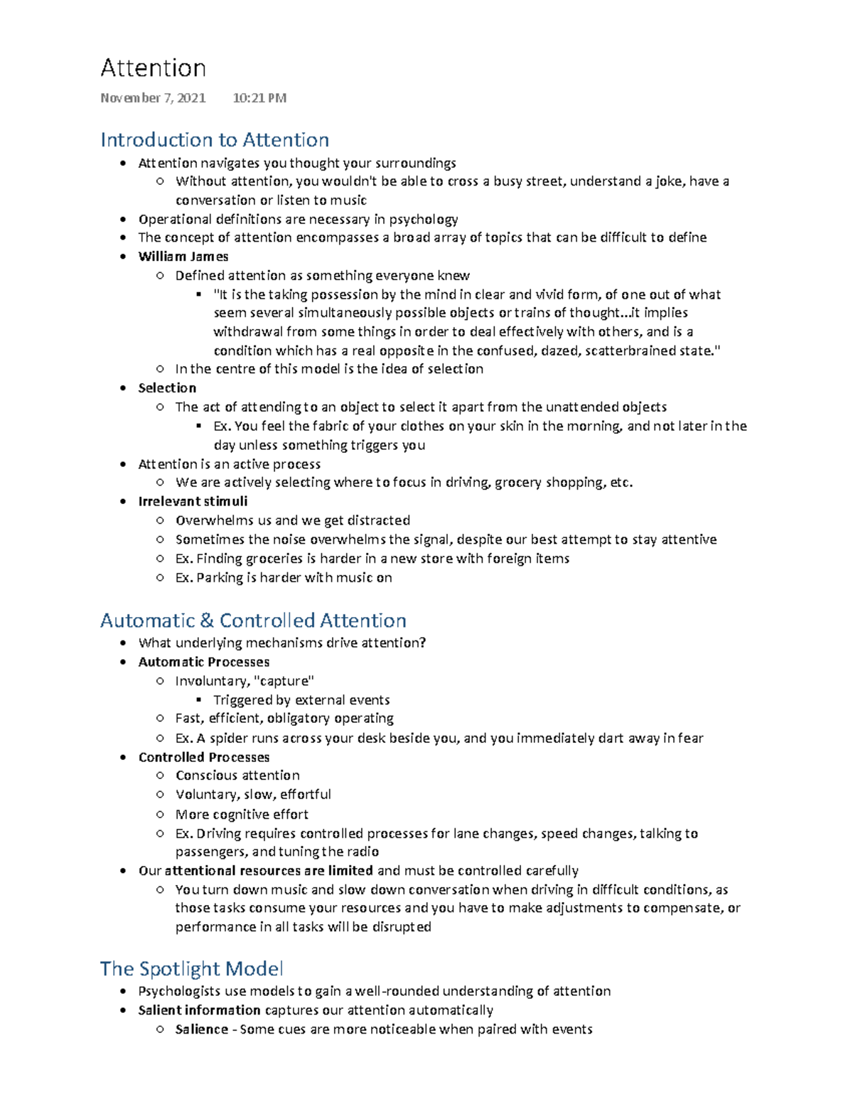 Attention Notes Psych 1X03 - /ŶƚƌŽĚƵĐƚŝŽŶ ƚŽ ƚƚĞŶƚŝŽŶ - Studocu