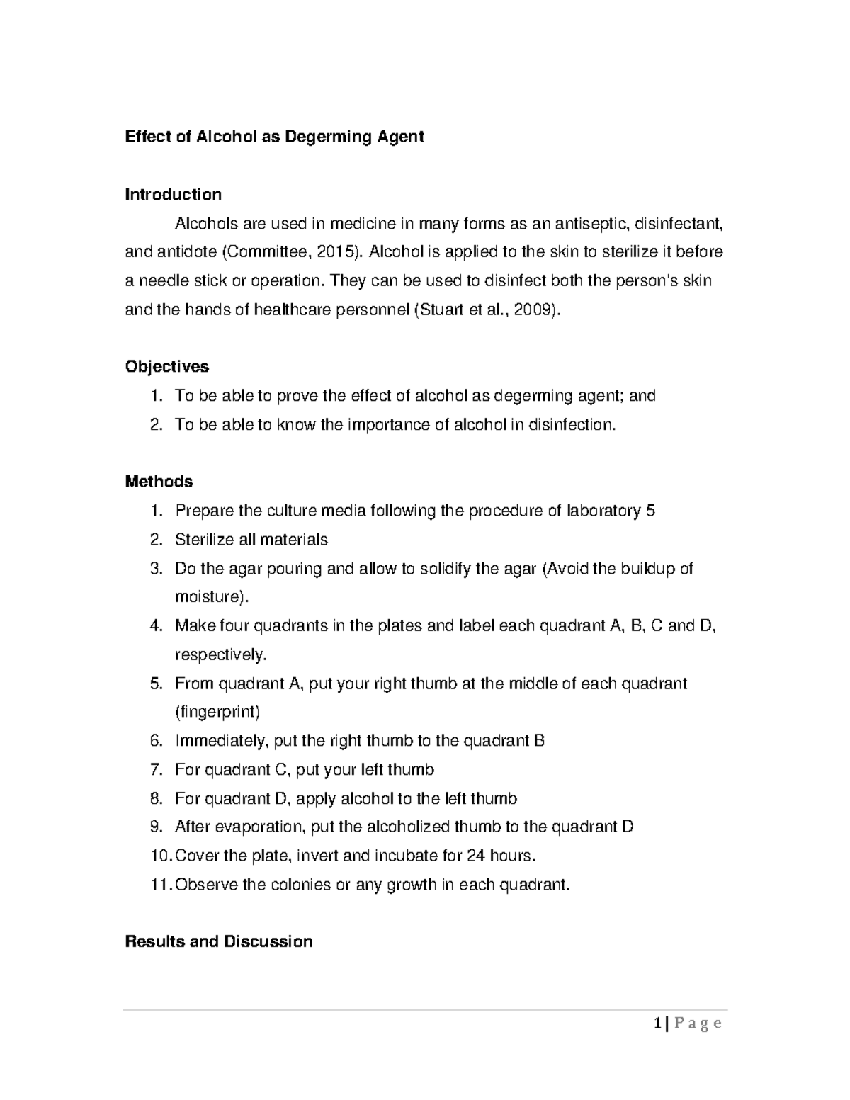 Microbio Lab-Rep - alcohol as determining agent - Effect of Alcohol as ...