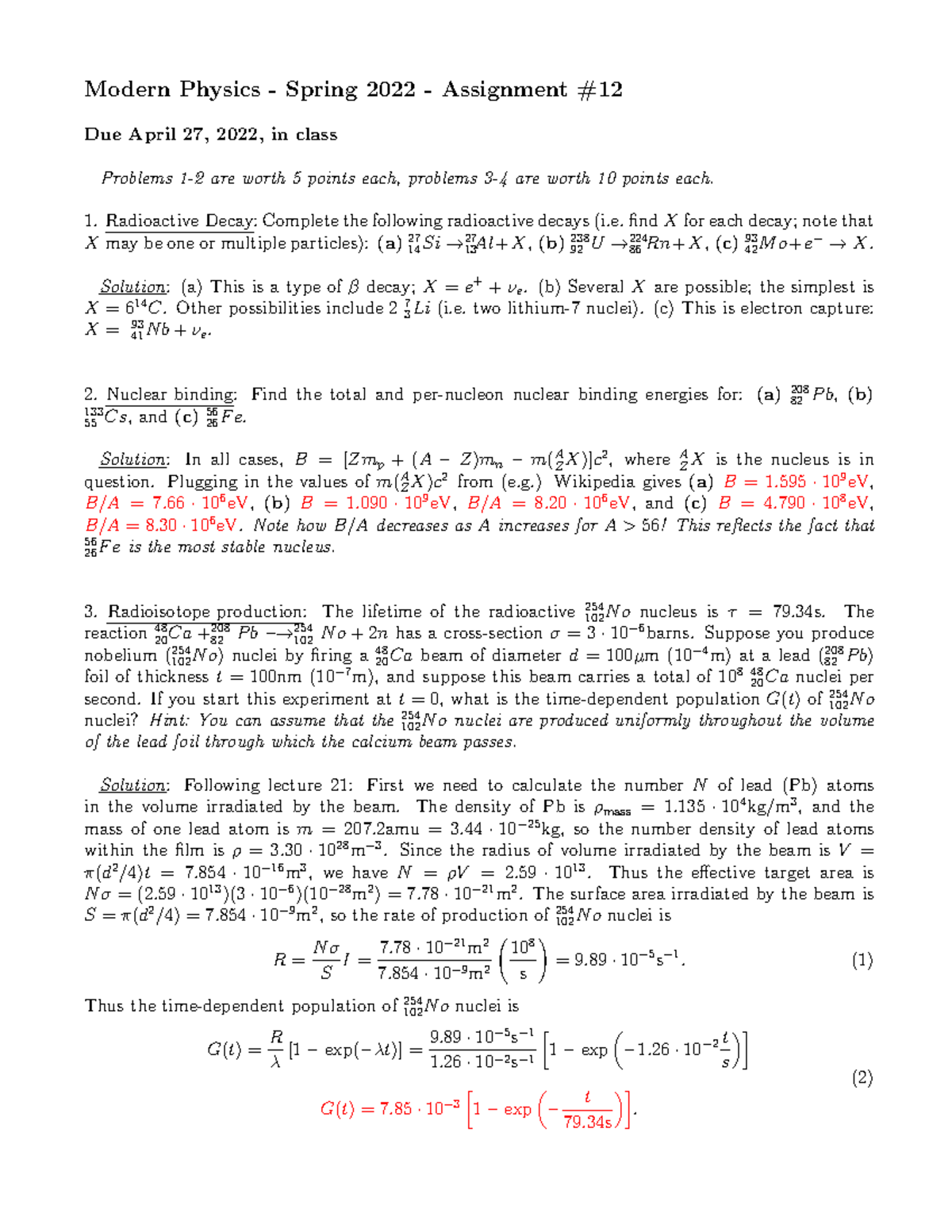 Hw12 Solutions Hw 12 Modern Physics Spring 2022 Assignment Due