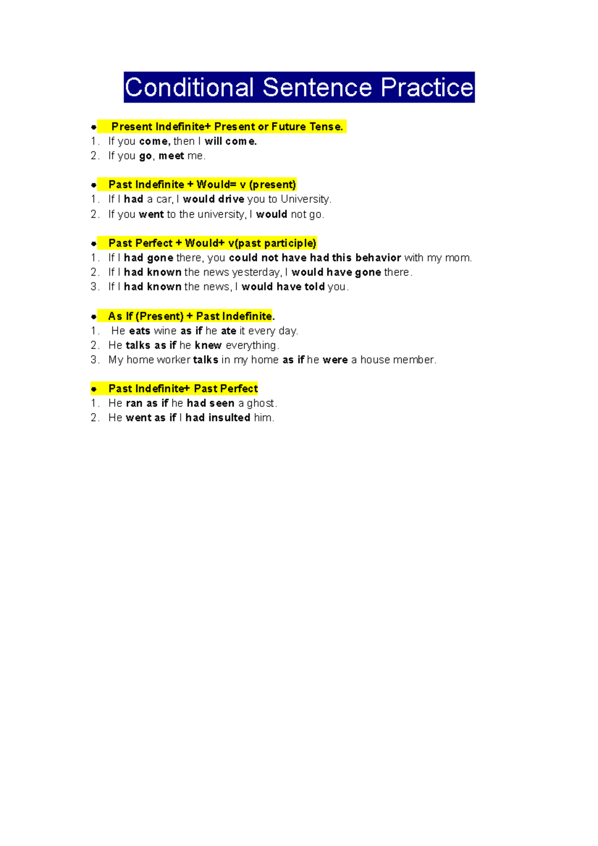 Conditional Sentence Practice - If you come, then I will come. If you ...