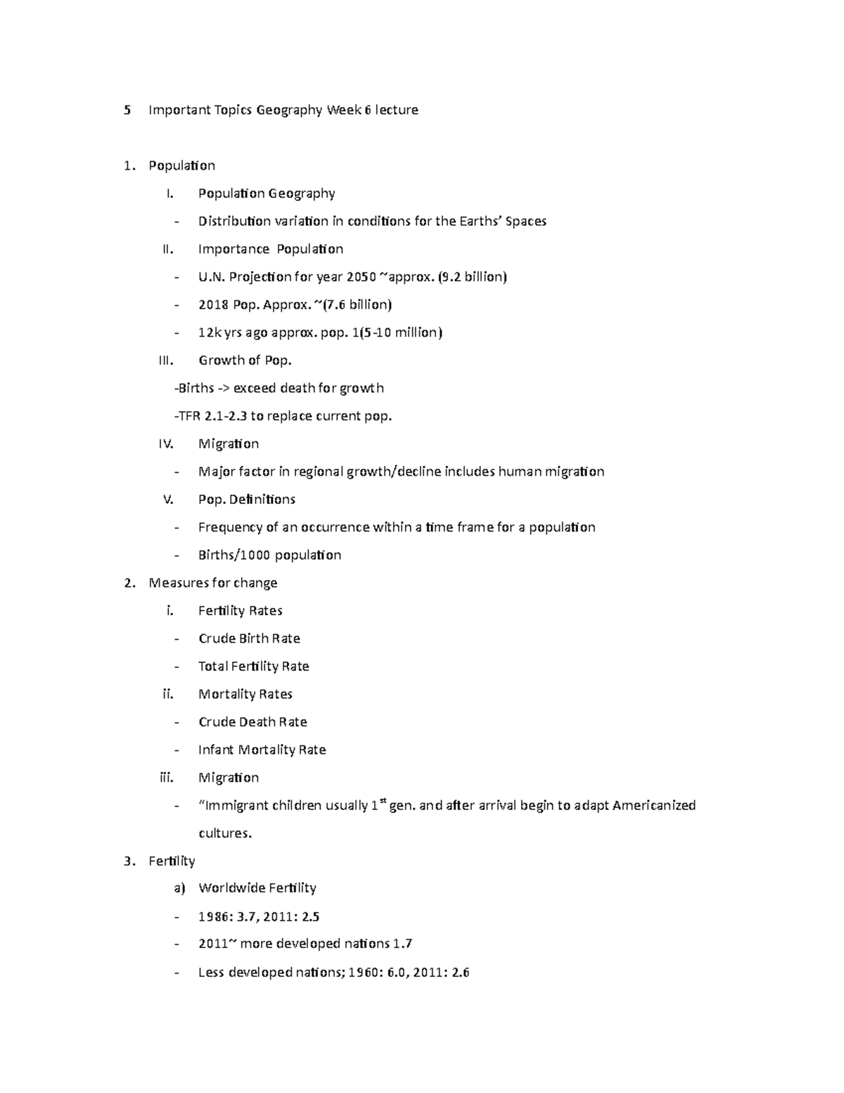 Notes week 4 lininger - 5 Important Topics Geography Week 6 lecture ...