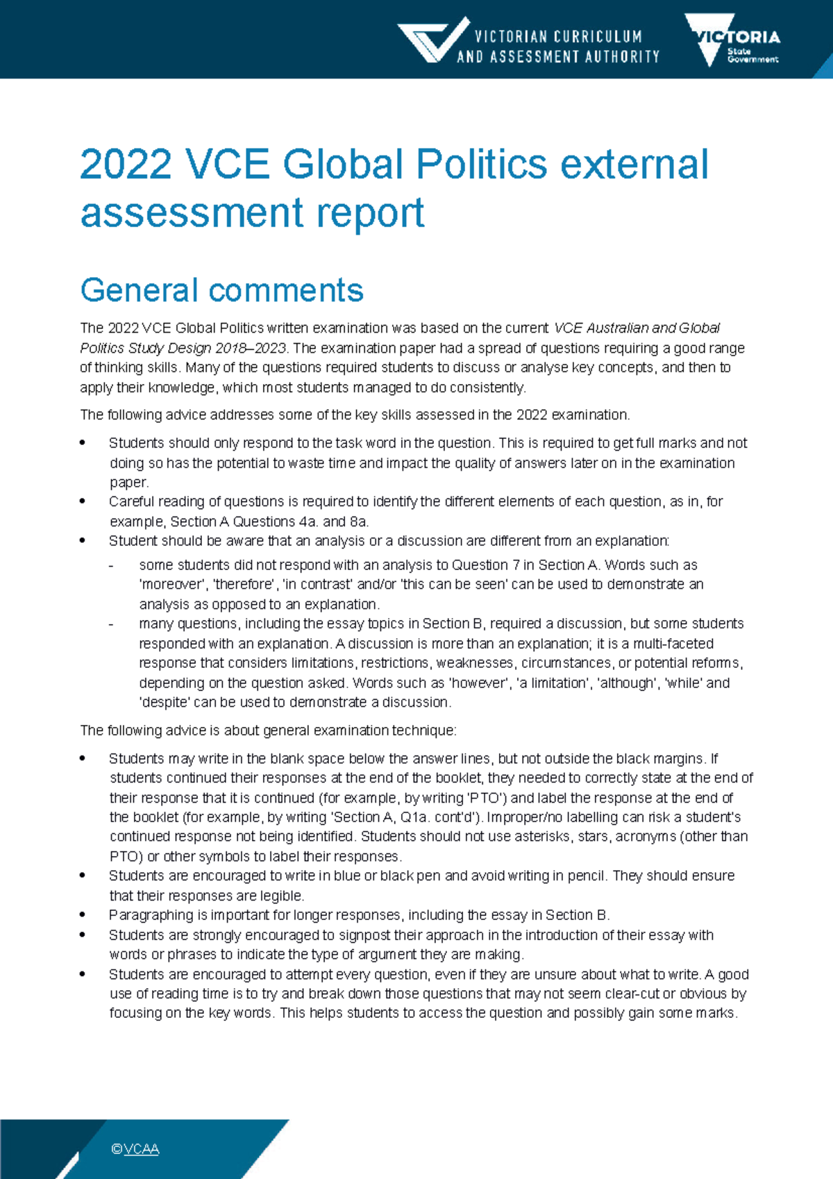 global politics report - 2022 VCE Global Politics external assessment ...