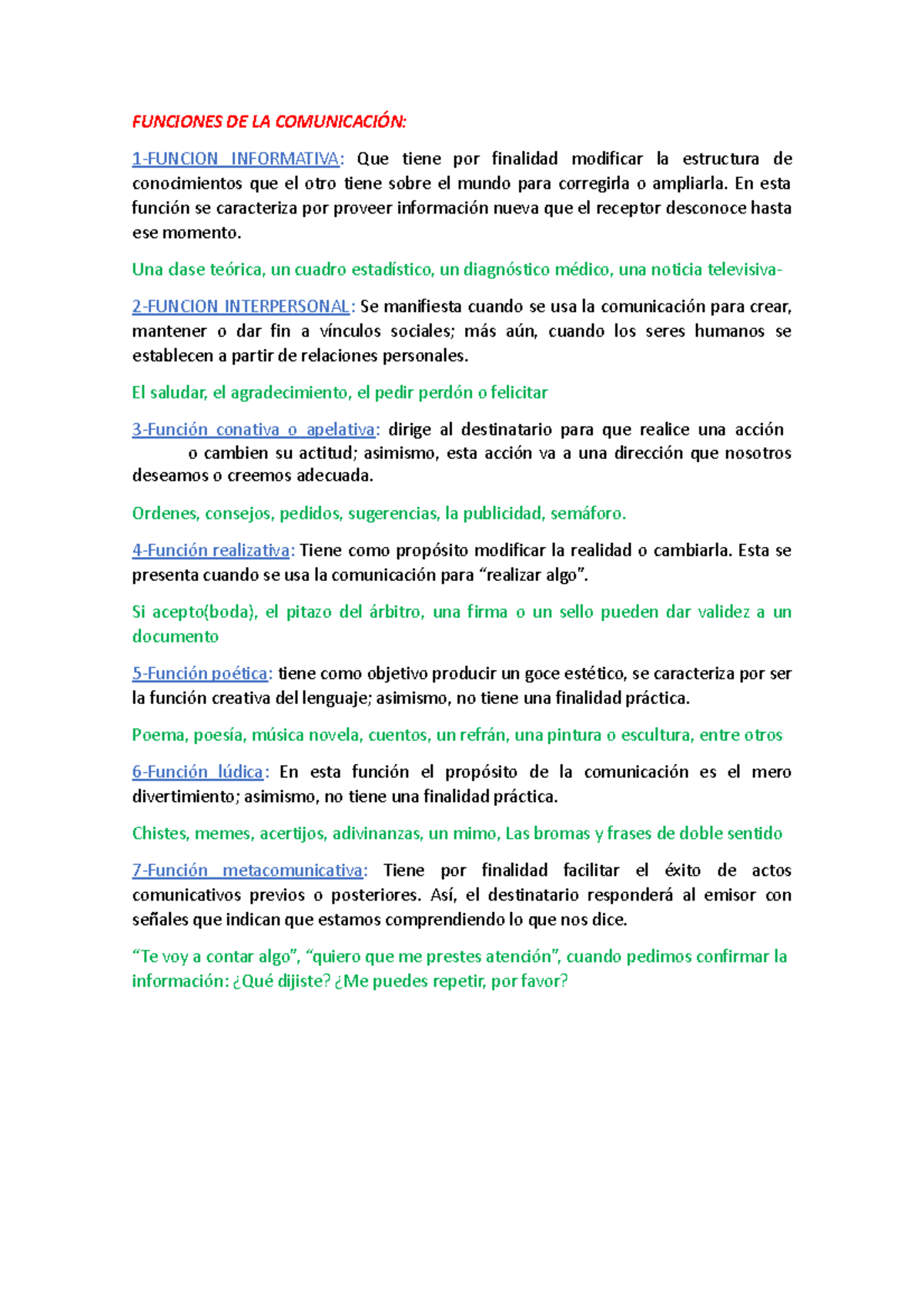 Exmaane DE Lenguaje 2 - notas - FUNCIONES DE LA COMUNICACIÓN: 1-FUNCION ...