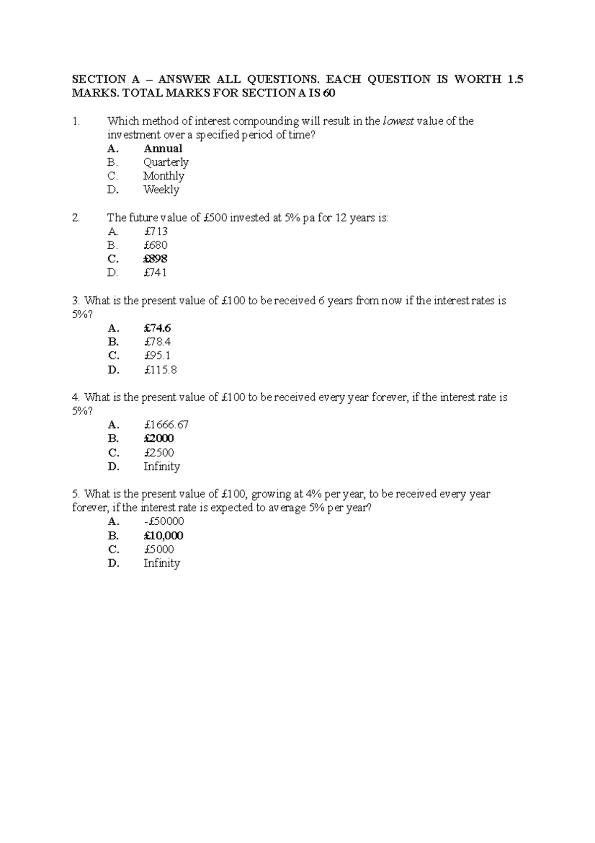Exam 2014, questions and answers - SECTION A – ANSWER ALL QUESTIONS. EACH QUESTION IS WORTH 1 ...