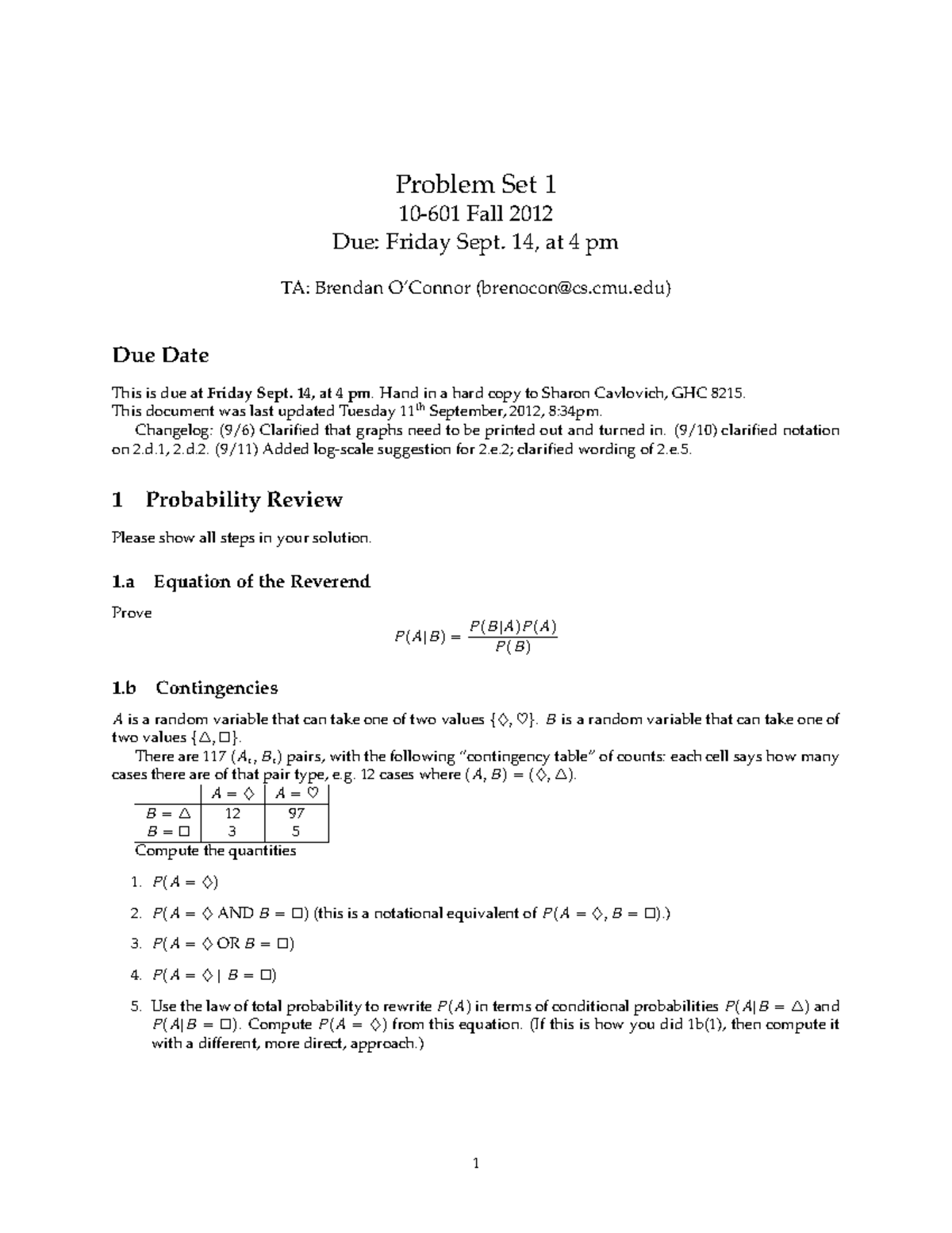 Seminar assignments Hw1 Machine Learning - Problem Set 1 10-601 Fall ...