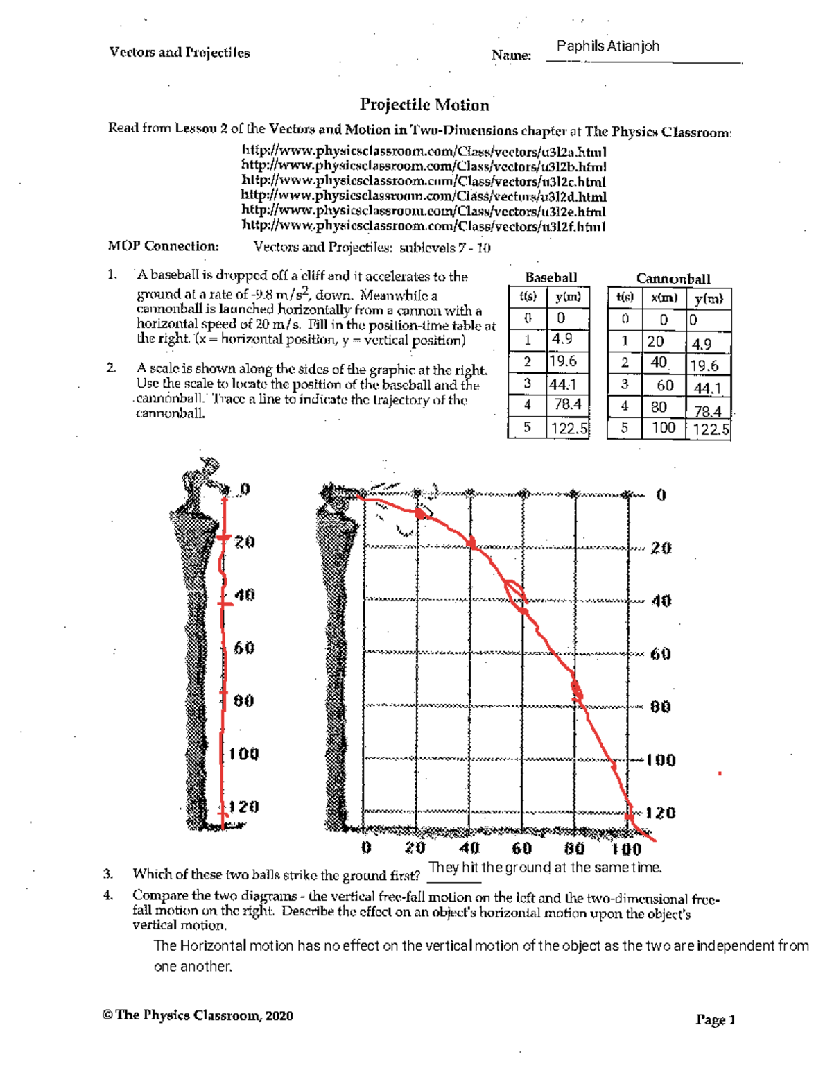 Devin Mason - dwaddad - Vectors and Projectiles Name: Projectile Motion ...