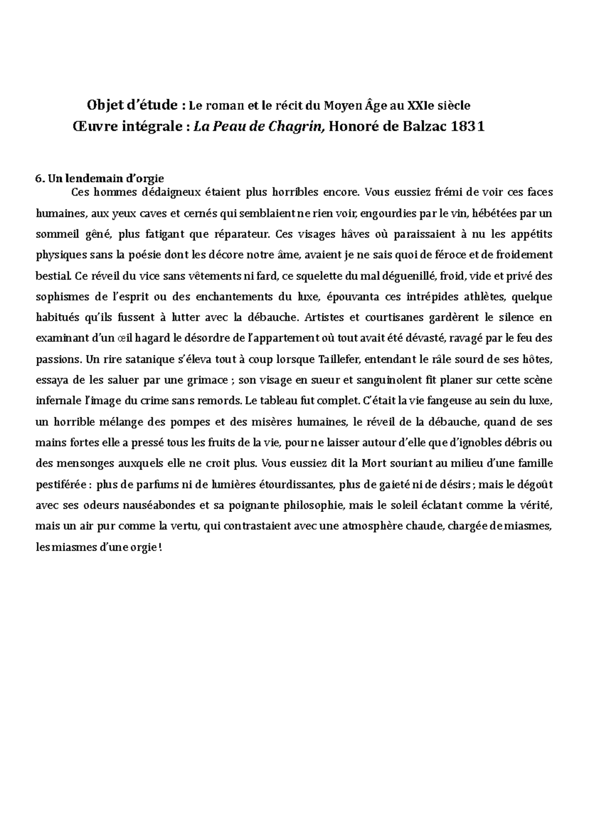 Lecture Linéaire : Un lendemain d'orgie - LPDC - Objet d’étude : Le ...