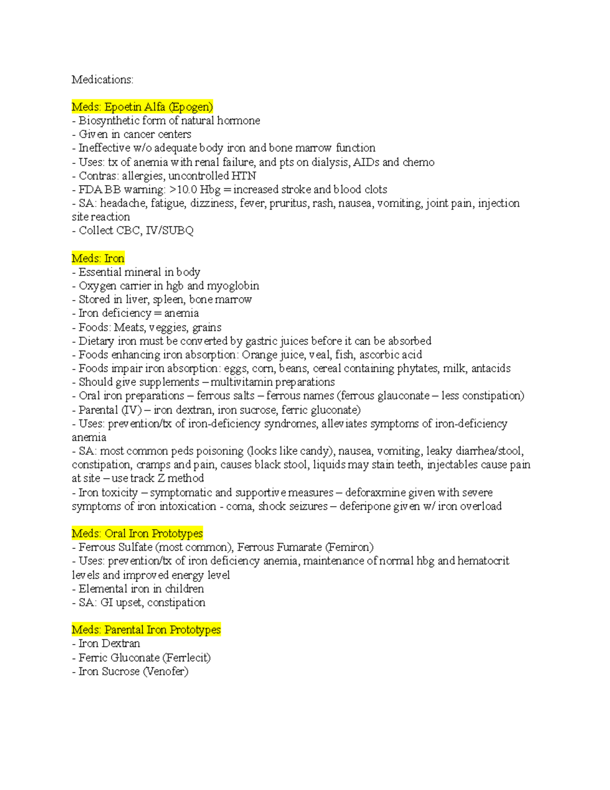 Meds 11 - Meds for exam - Medications: Meds: Epoetin Alfa (Epogen ...