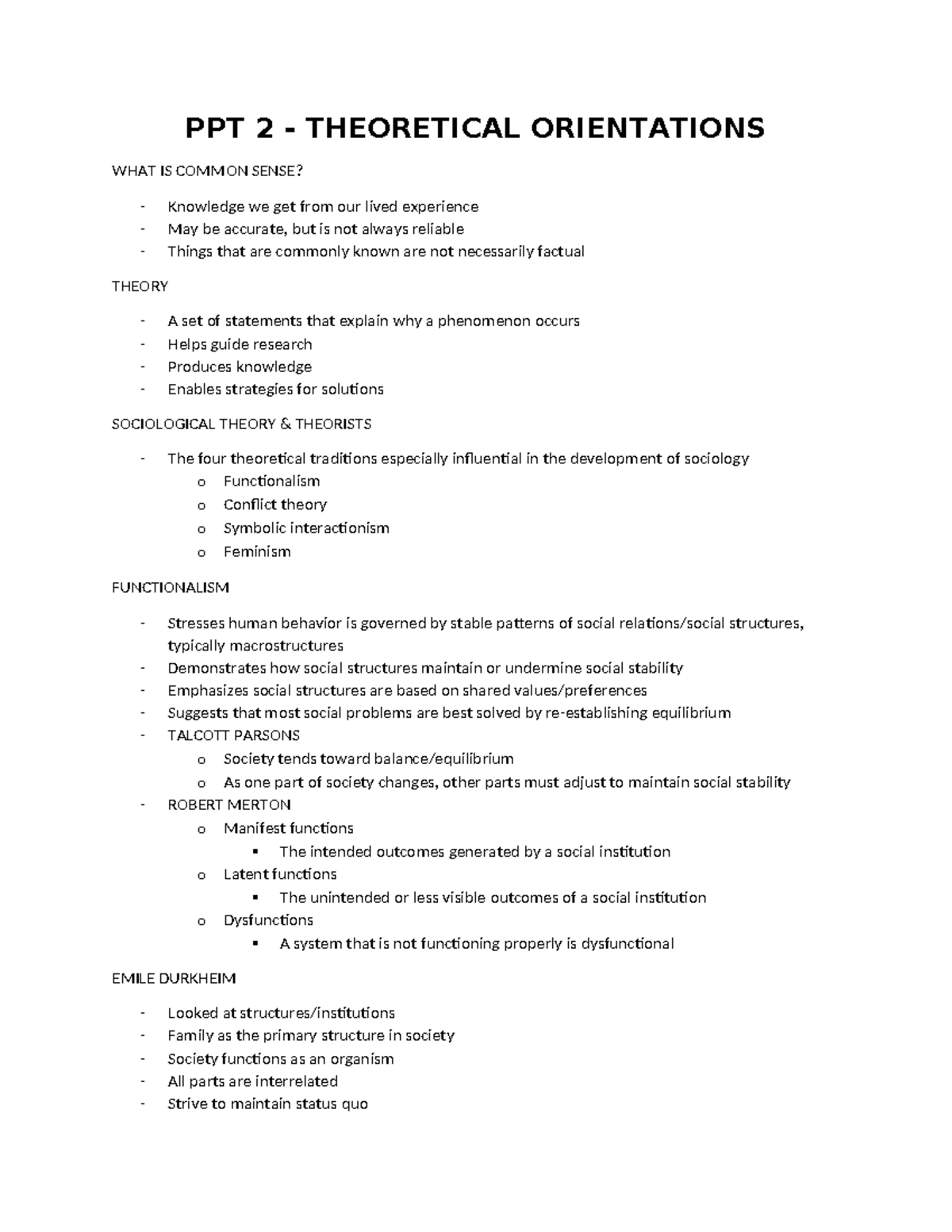 Niagara College - SOCL1100 PPT 2 - Theoretical Orientations - PPT 2 ...