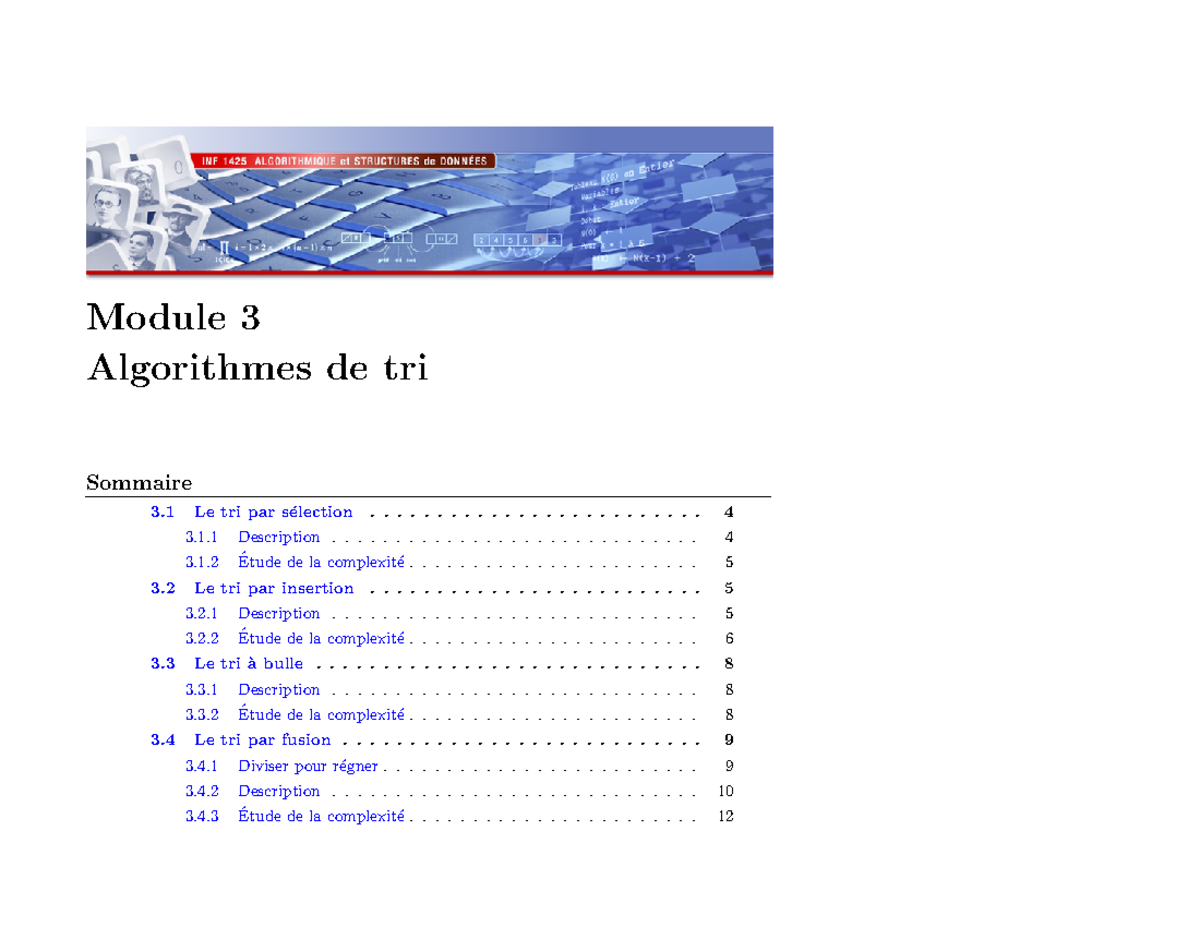 INF1425 Module 3 Mars2022 - Algorithmes de tri Module 3 Le tri par s ...