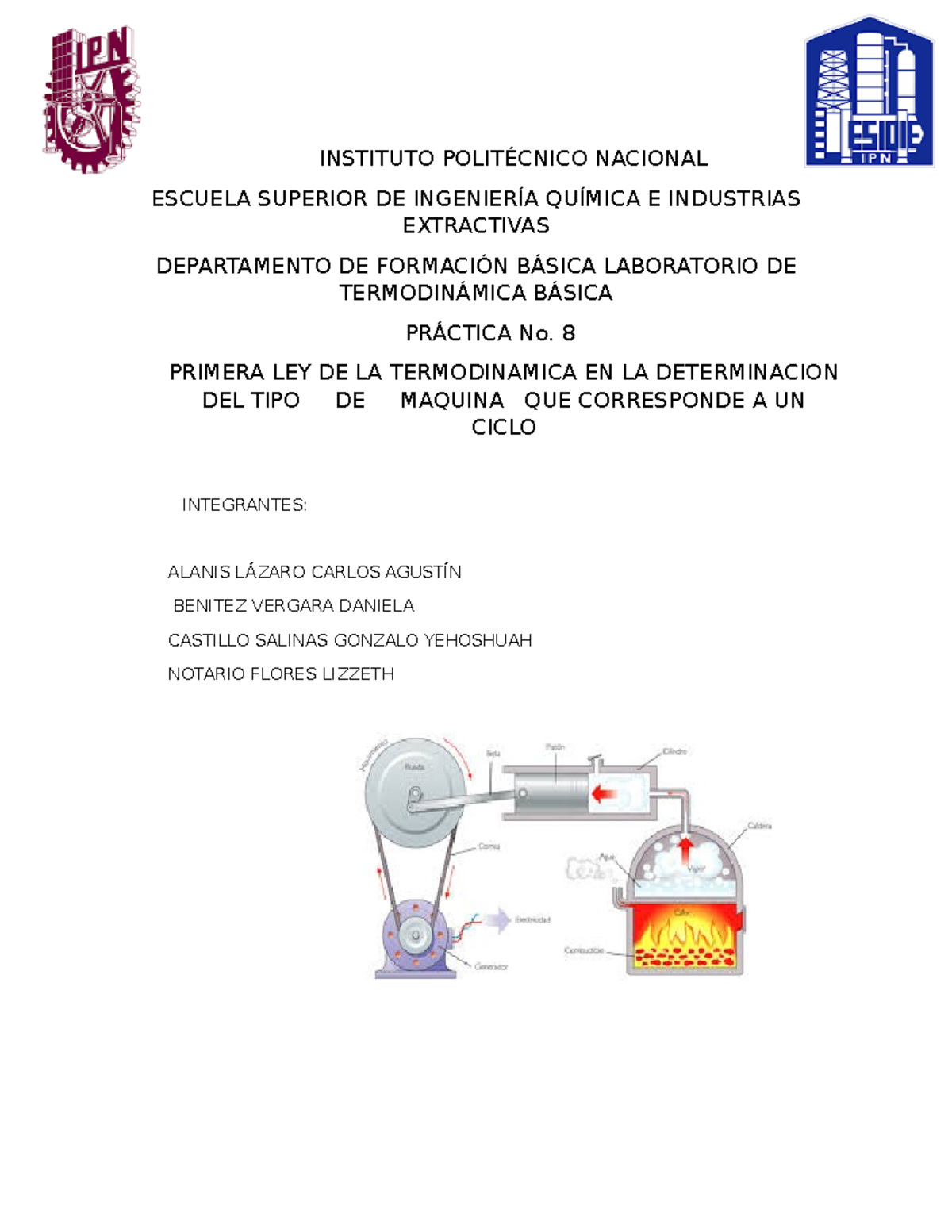 Practica 8 de termodinamica basica - INSTITUTO POLITÉCNICO NACIONAL ESCUELA SUPERIOR DE ...