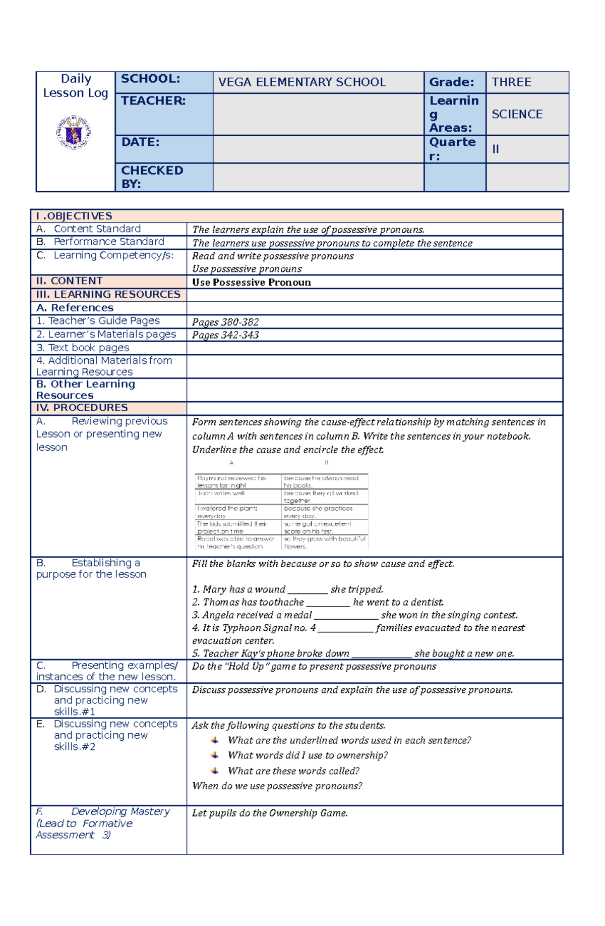 Grade 3 COT english q2 - aaaaaaaaaaaaaaaaaa - Daily Lesson Log SCHOOL ...