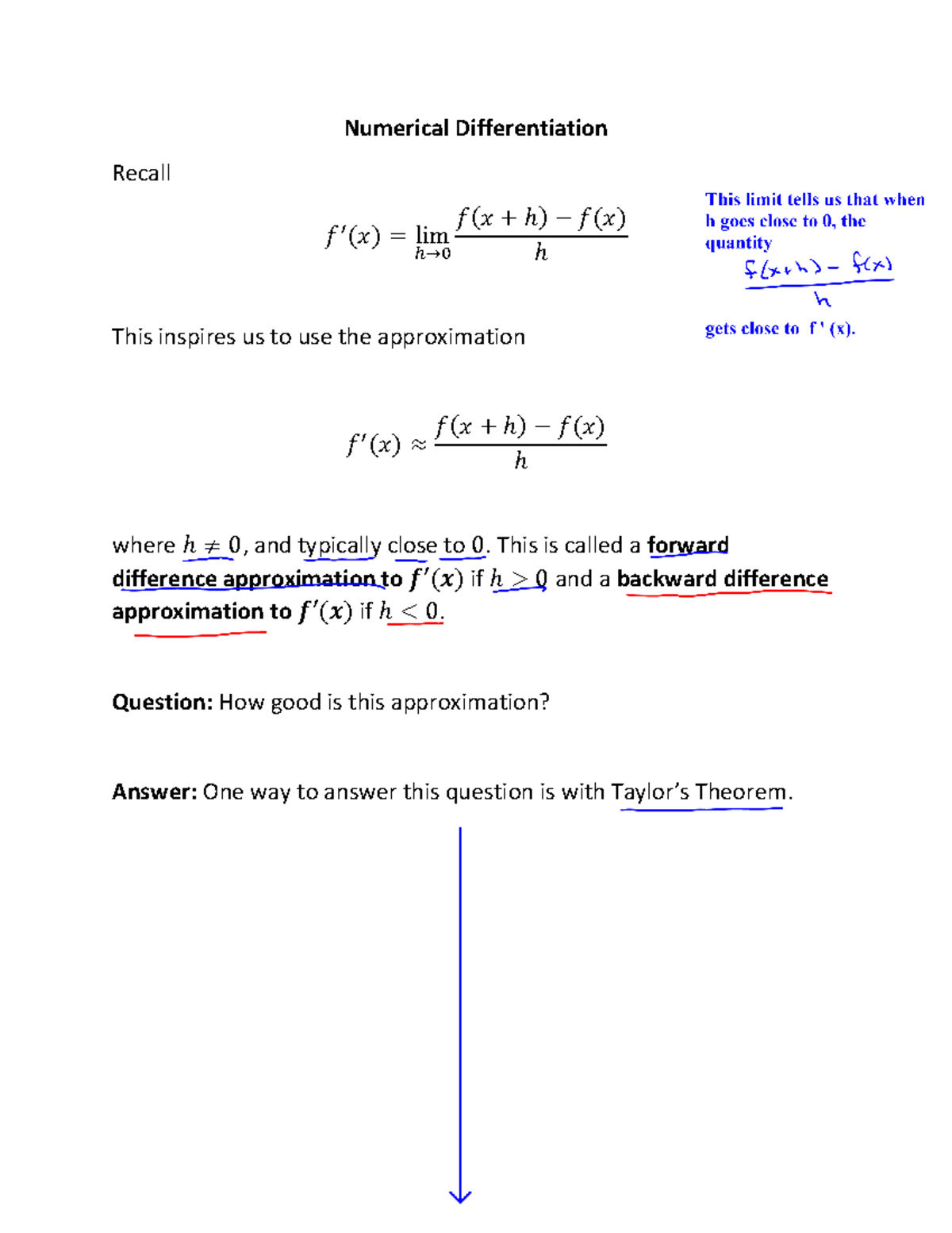 Num Diff Notes Part 1-2022 - Numerical Differentiation Recall 𝑓′(𝑥 ...