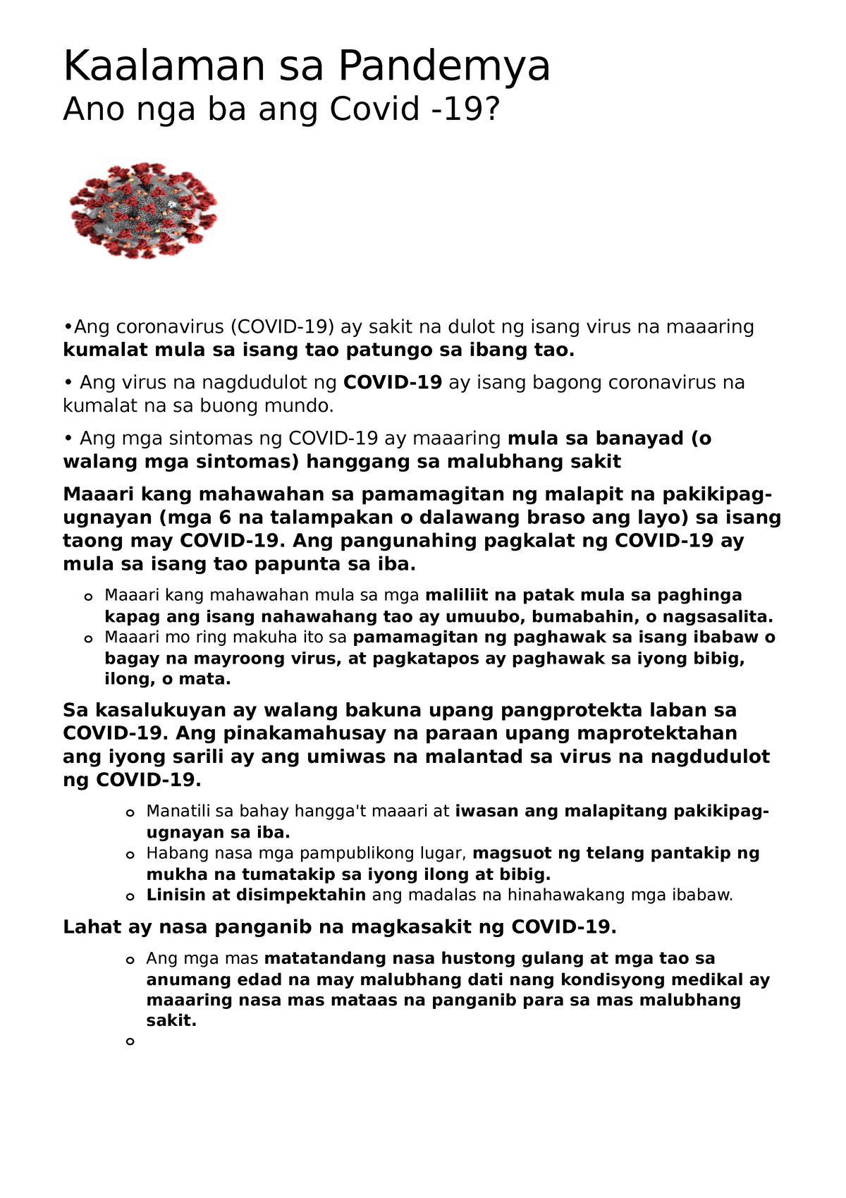 Documentasdf asfasf - Kaalaman sa Pandemya Ano nga ba ang Covid -19 ...