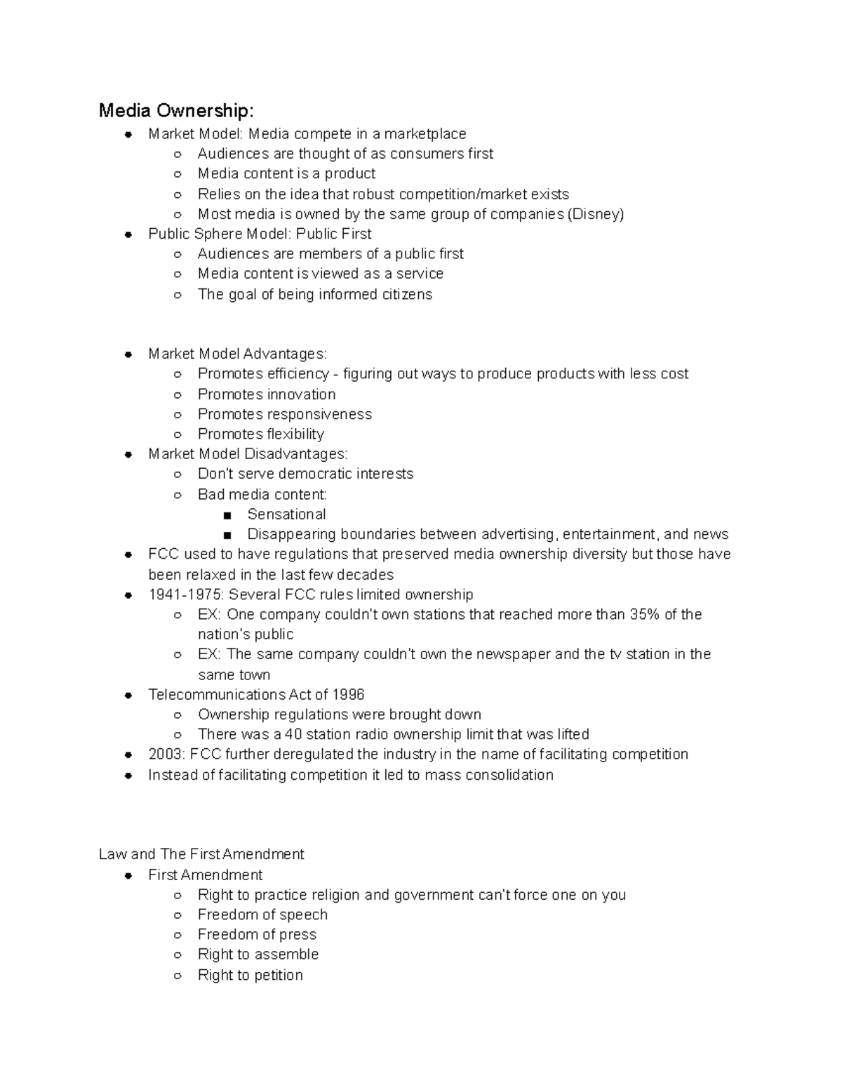 Media Ownership Notes - Media Ownership: Market Model: Media compete in ...