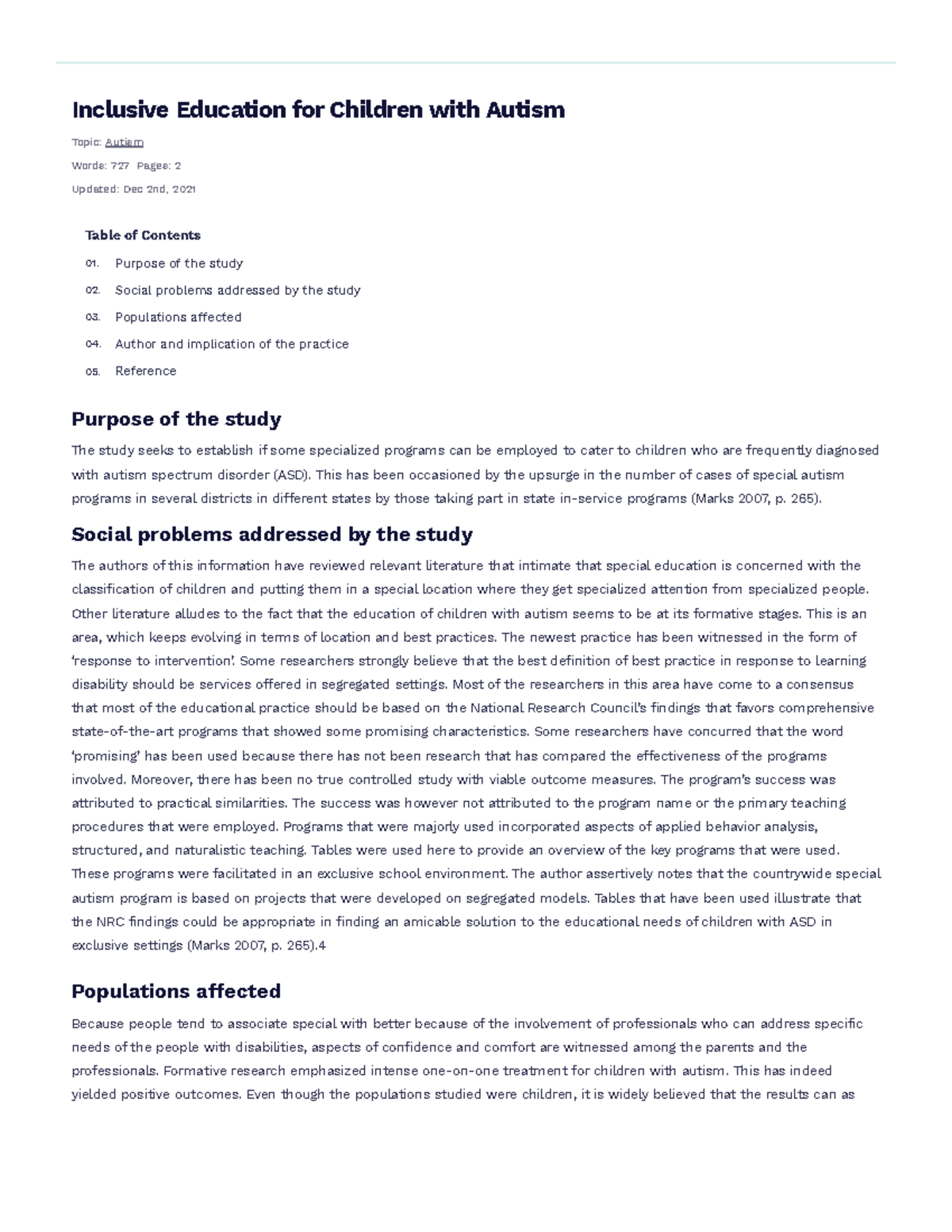 Inclusive Education for Children with Autism Free Essay Example ...