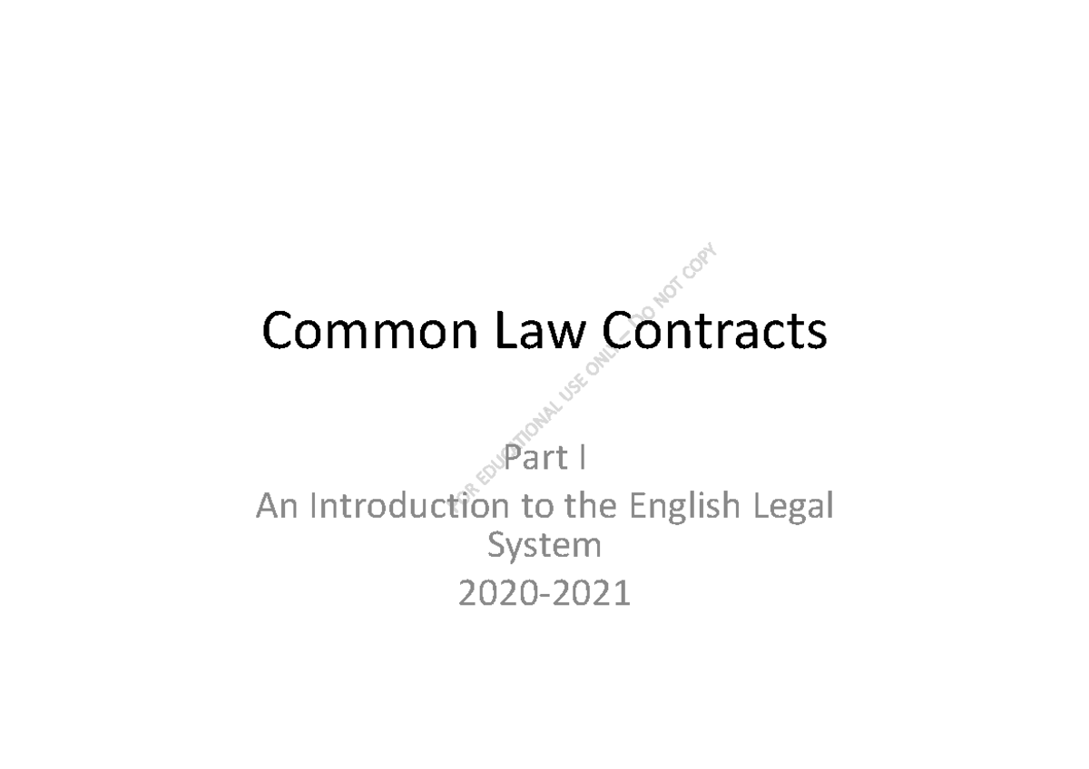 Common Law Contracts UK Perspective 2 Moodle 2021 - Common Law ...