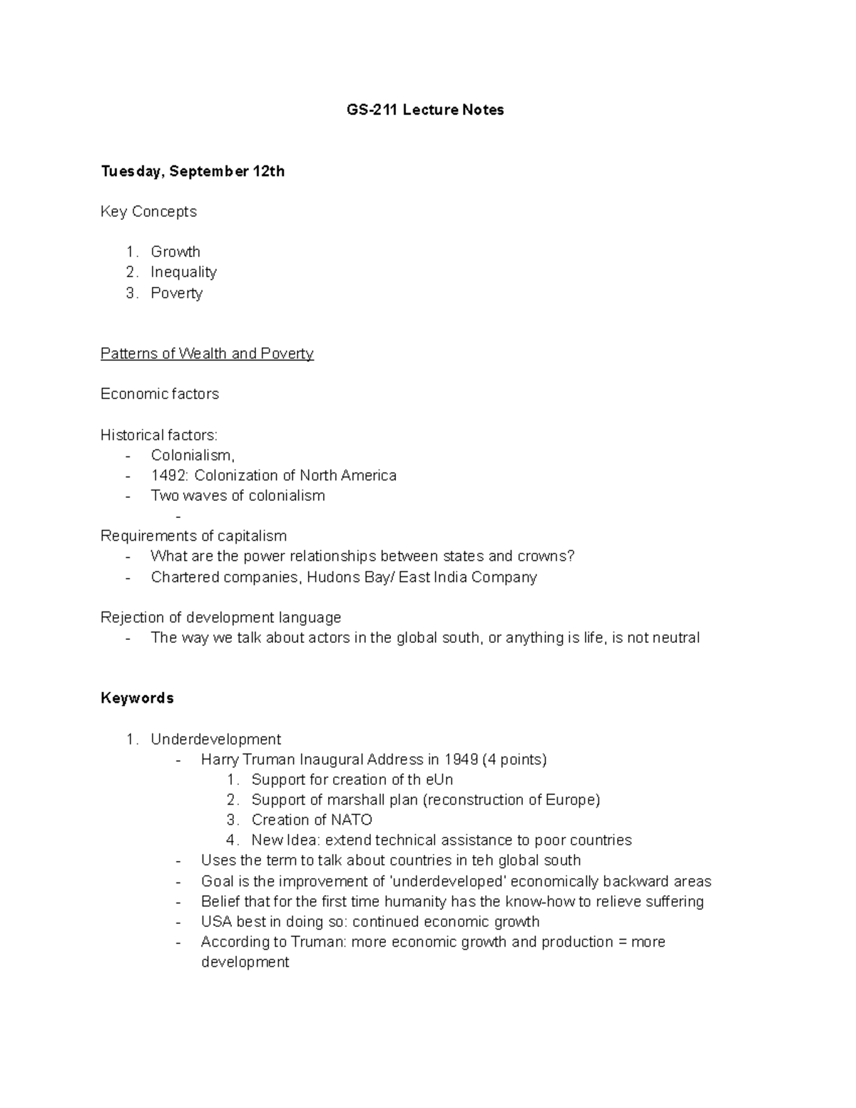 GS-211 Lecture Notes - GS-211 Lecture Notes Tuesday, September 12th Key ...