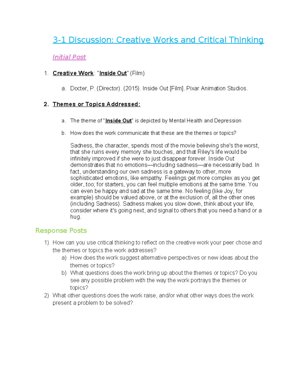 3-1 Discussion Creative Works and Critical Thinking - Creative Work ...