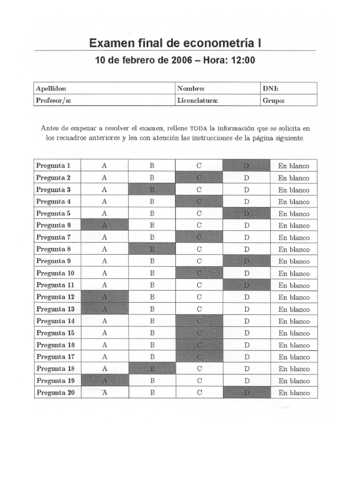 Examen 2009, preguntas y respuestas - Examen final de econometria I 10 de febrero de 2006 Hora ...