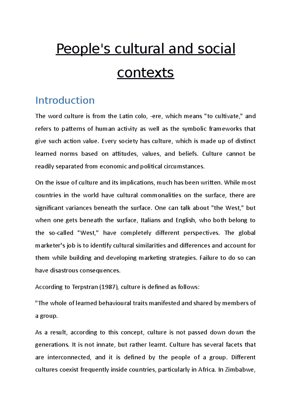 People's cultural and social contexts - People's cultural and social ...