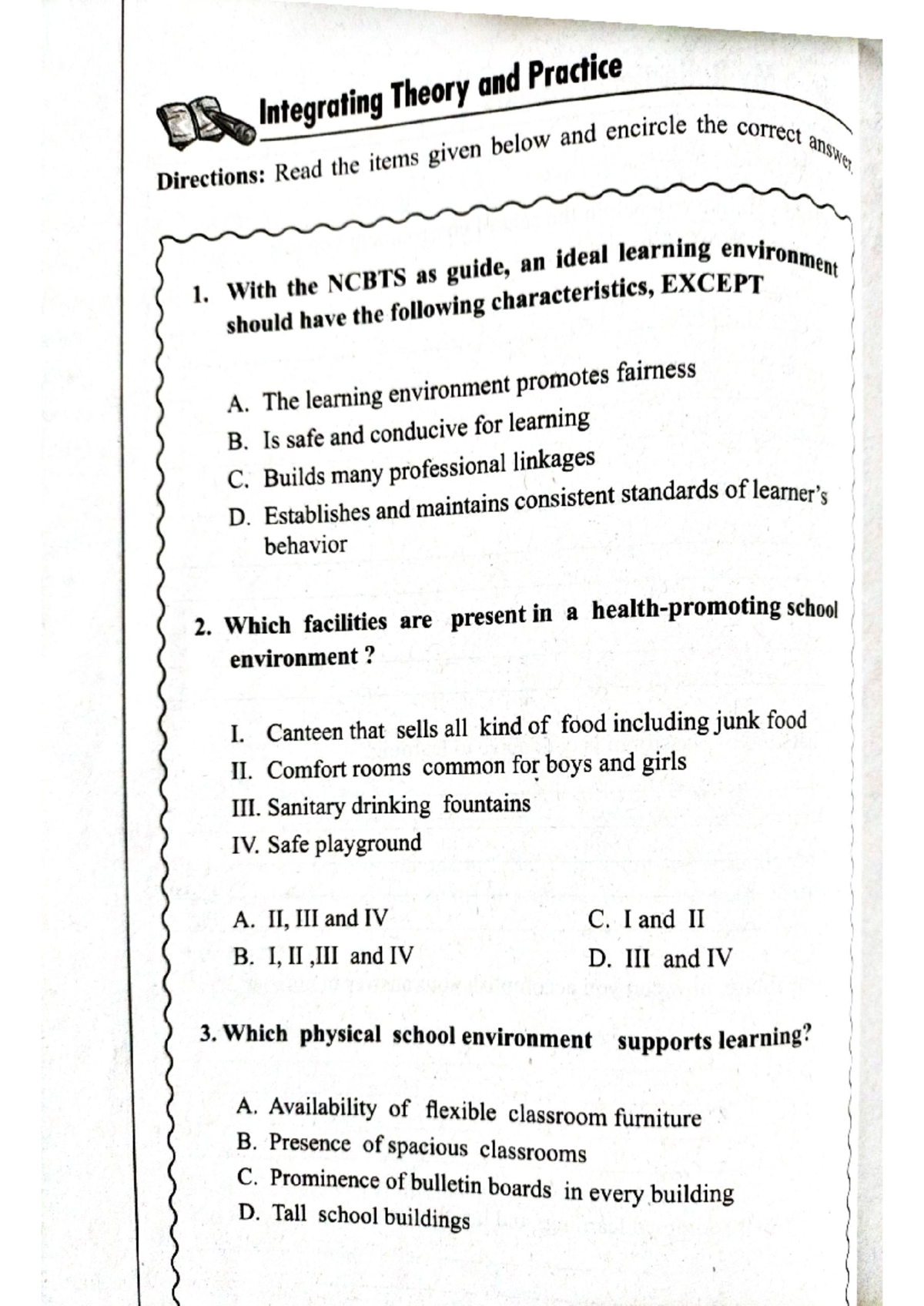 OLD-FS1 - Field Study book - Integrating Theory and Practice Directions: Read the items given ...