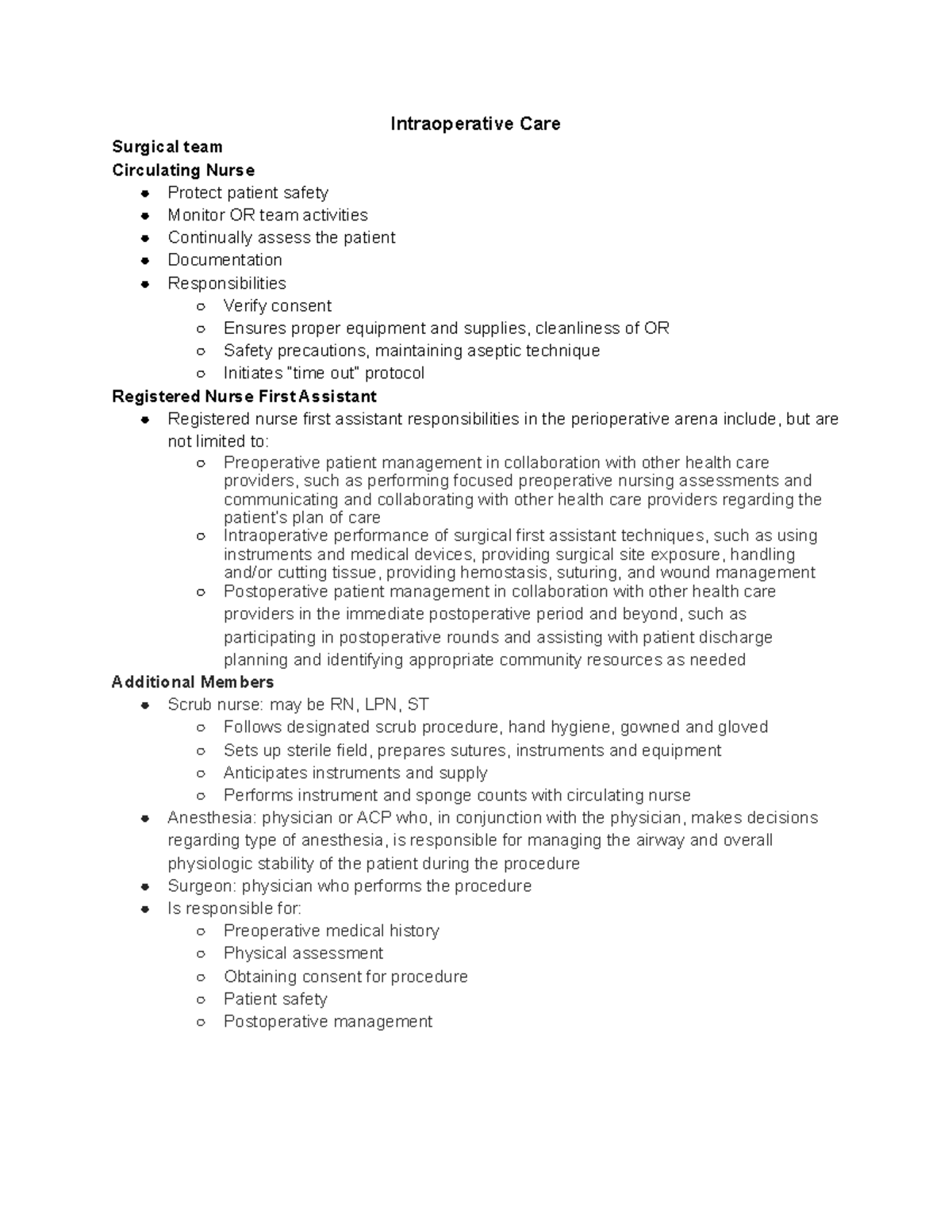 Intraoperative Care - Intraoperative Care Surgical team Circulating ...