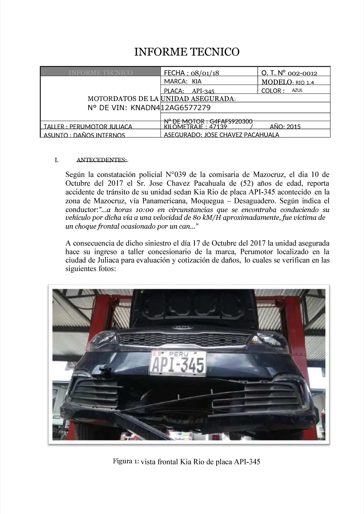 Pdf-modelo-de-informe-tecnico-para-siniestro-vehicular compress - INFORME TECNICO Según la - Studocu
