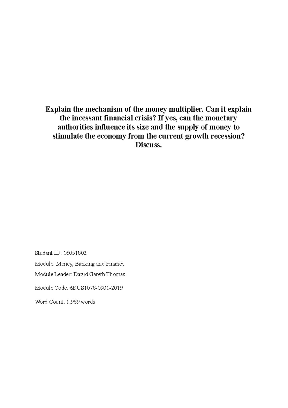 Money Multiplier Essay - ####### Explain the mechanism of the money ...