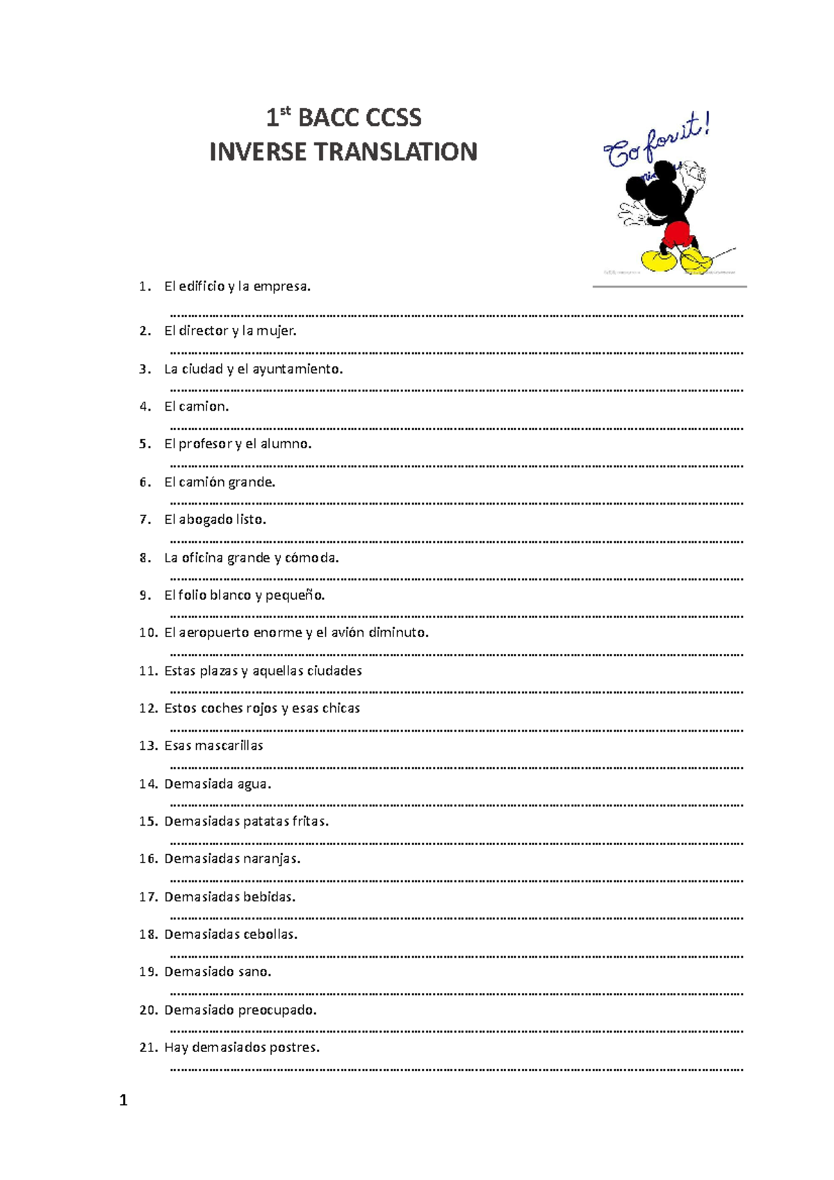 FRASES PARA TRADUCIR - 1 st BACC CCSS INVERSE TRANSLATION El edificio y ...
