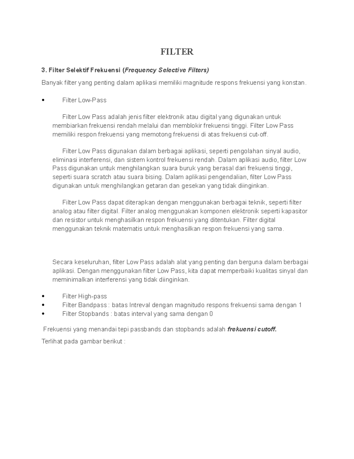Materi Filter Selektif Frekuensi Low Pass - FILTER Filter Selektif ...