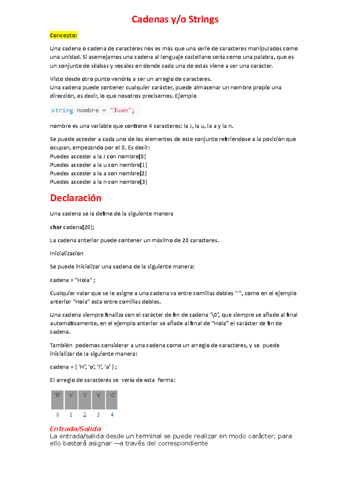 Cadenas y sting - oiihhh - Cadenas y/o Strings Concepto: Una cadena o ...