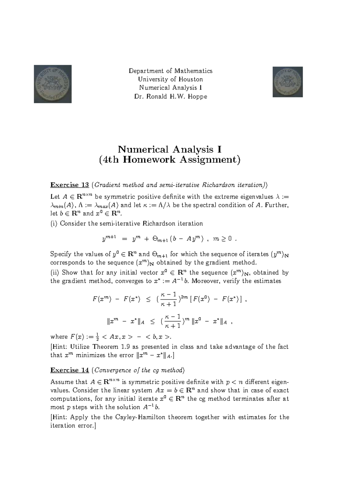Homework 4 - Assignment 4 - Department of Mathematics University of ...