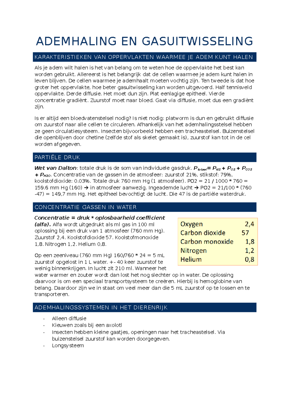 HC 12 13 - Ademhaling, gaswisseling - ADEMHALING EN GASUITWISSELING ...