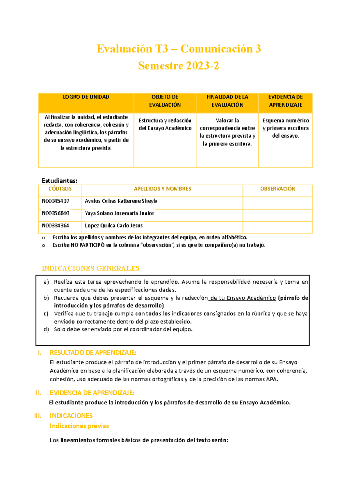 T3- Comunicación- Grupo 7 B - Evaluación T3 – Comunicación 3 Semestre 2023- LOGRO DE UNIDAD ...
