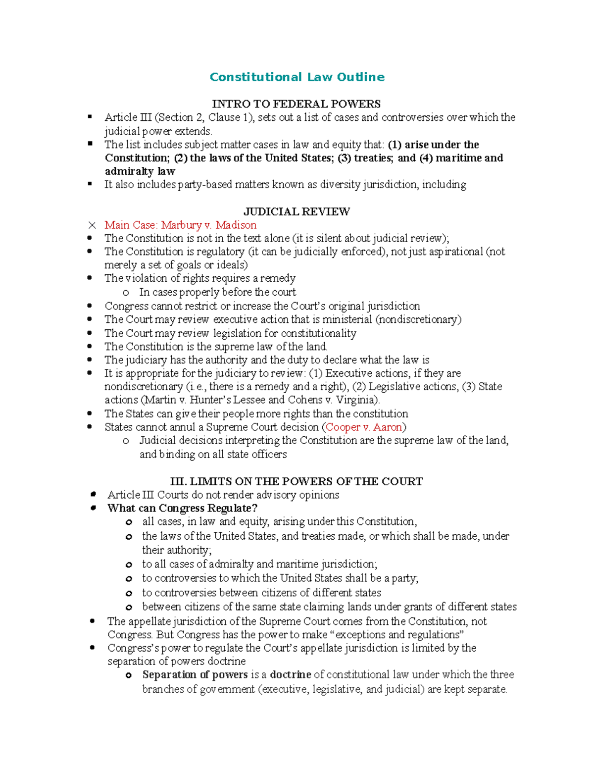 Constitutional Law Outline - Constitutional Law Outline INTRO TO ...