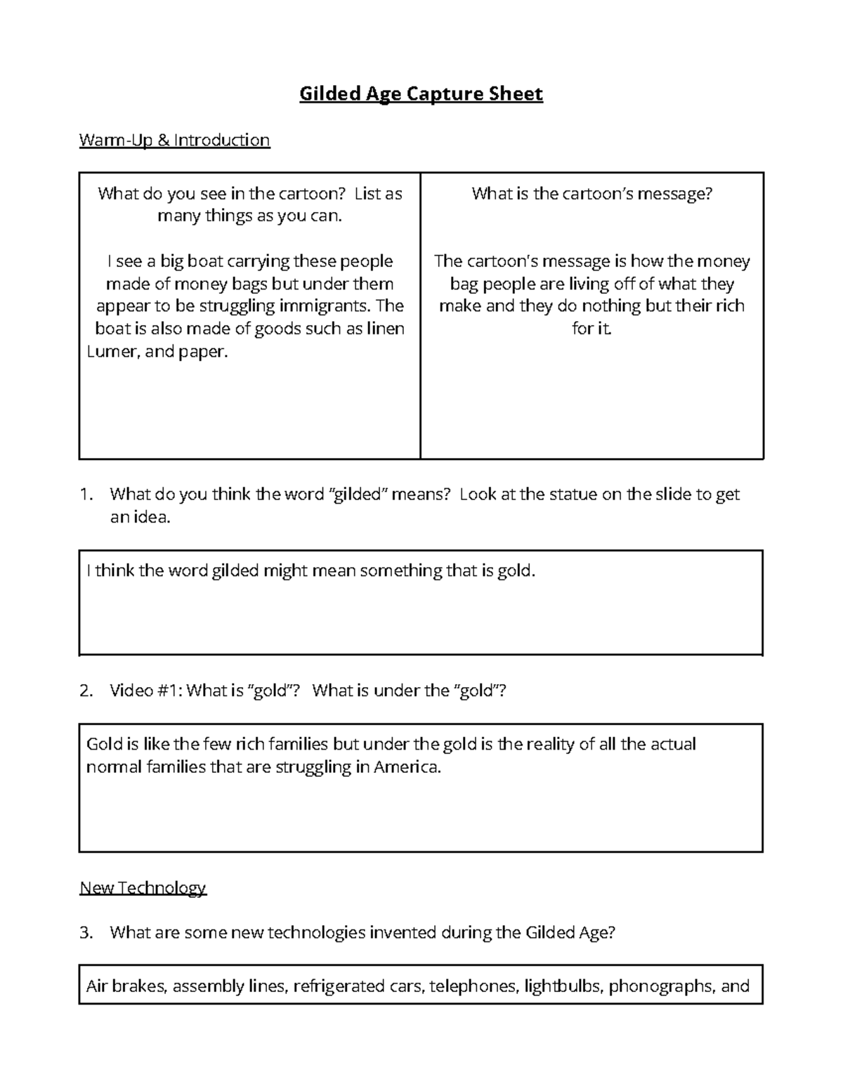 Copy of Lesson 7 - Gilded Age Capture Sheet - Gilded Age Capture Sheet ...