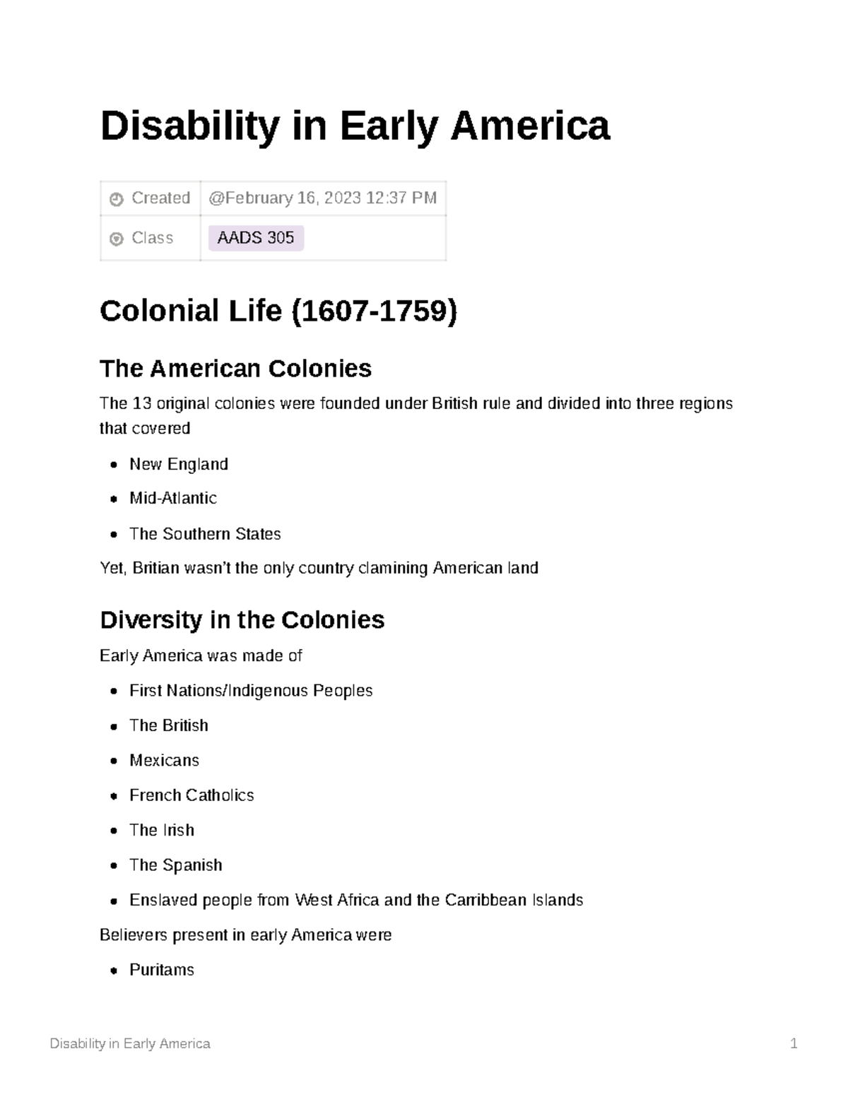 Disability in Early America - Disability in Early America Created Class ...