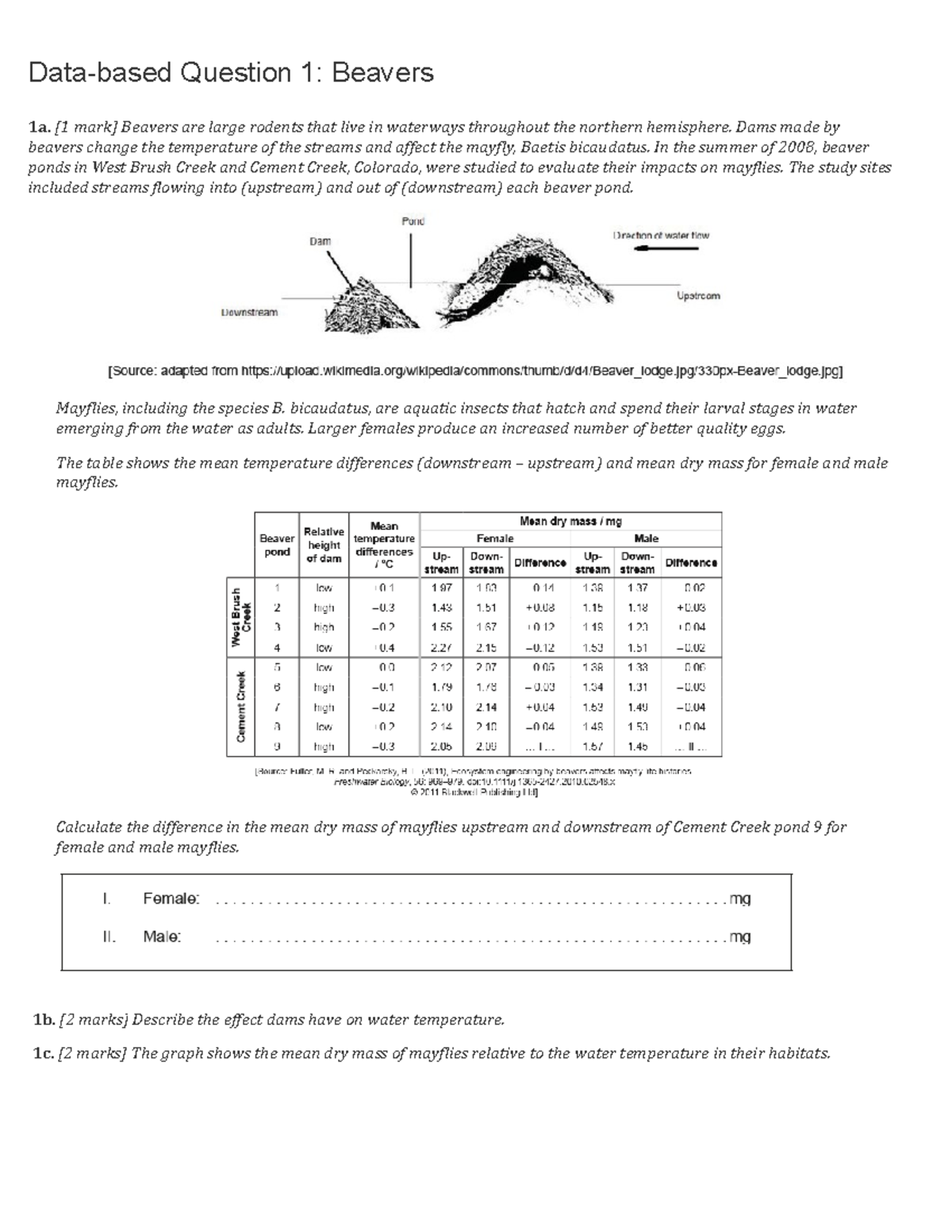 Data-based Question 1 Beavers - Data-based Question 1: Beavers 1a. [1 ...