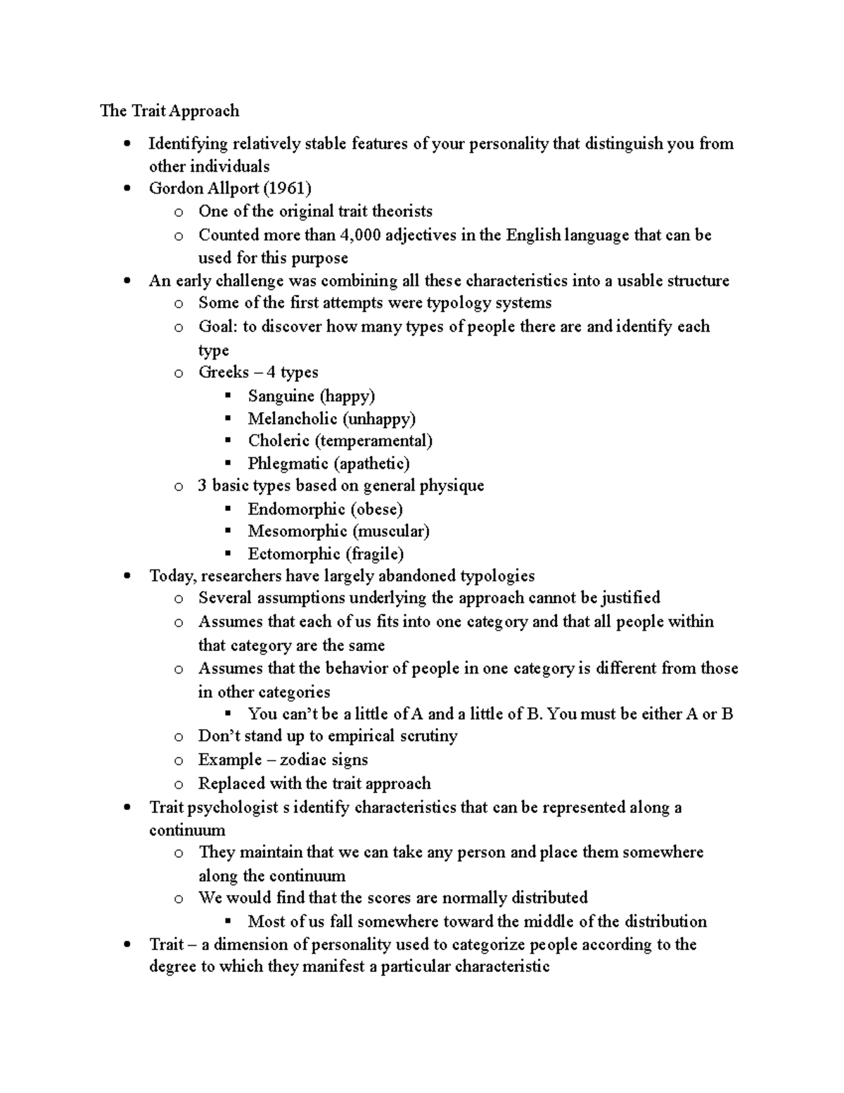 Chapter 7 - The Trait Approach Identifying relatively stable features ...