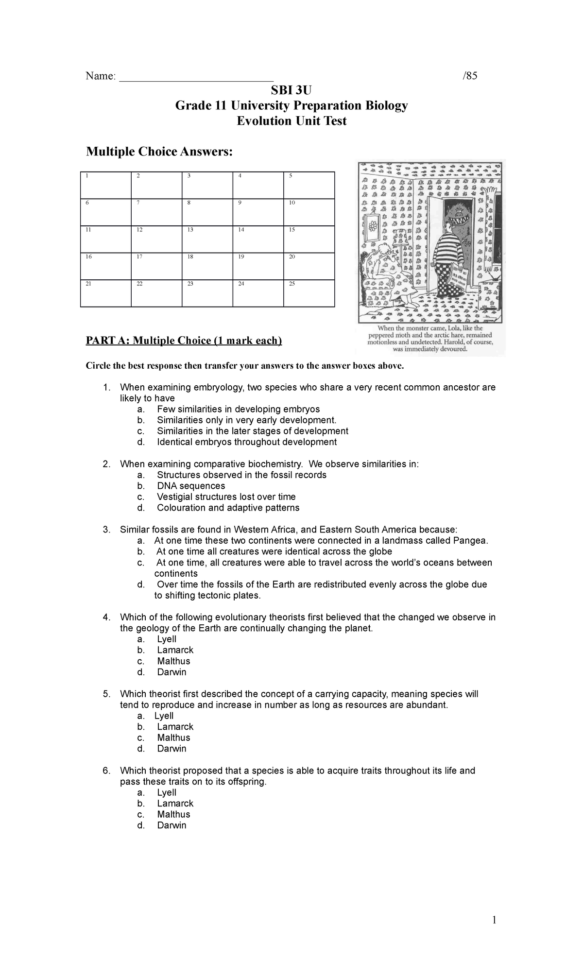 Evolution+Practise+Test+2 - Name: SBI 3U Grade 11 University ...