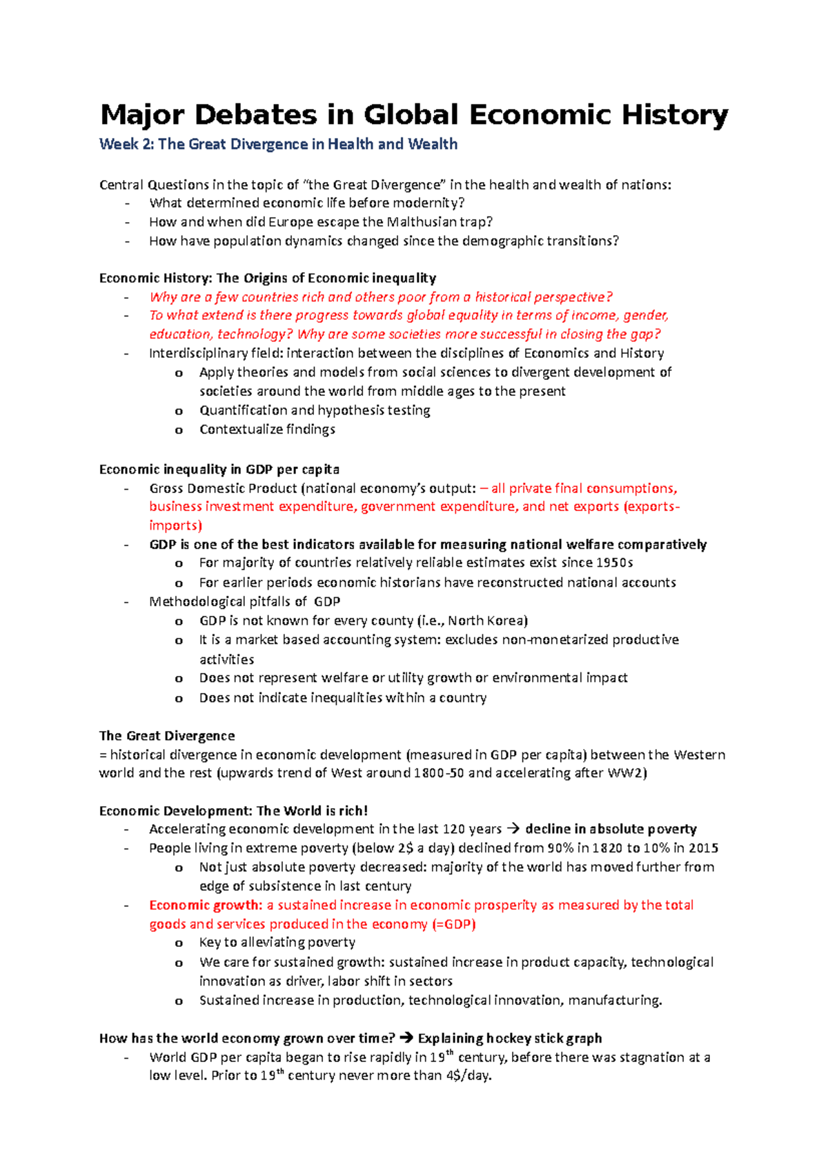 PPE Major Debates in Global economic history - Major Debates in Global ...